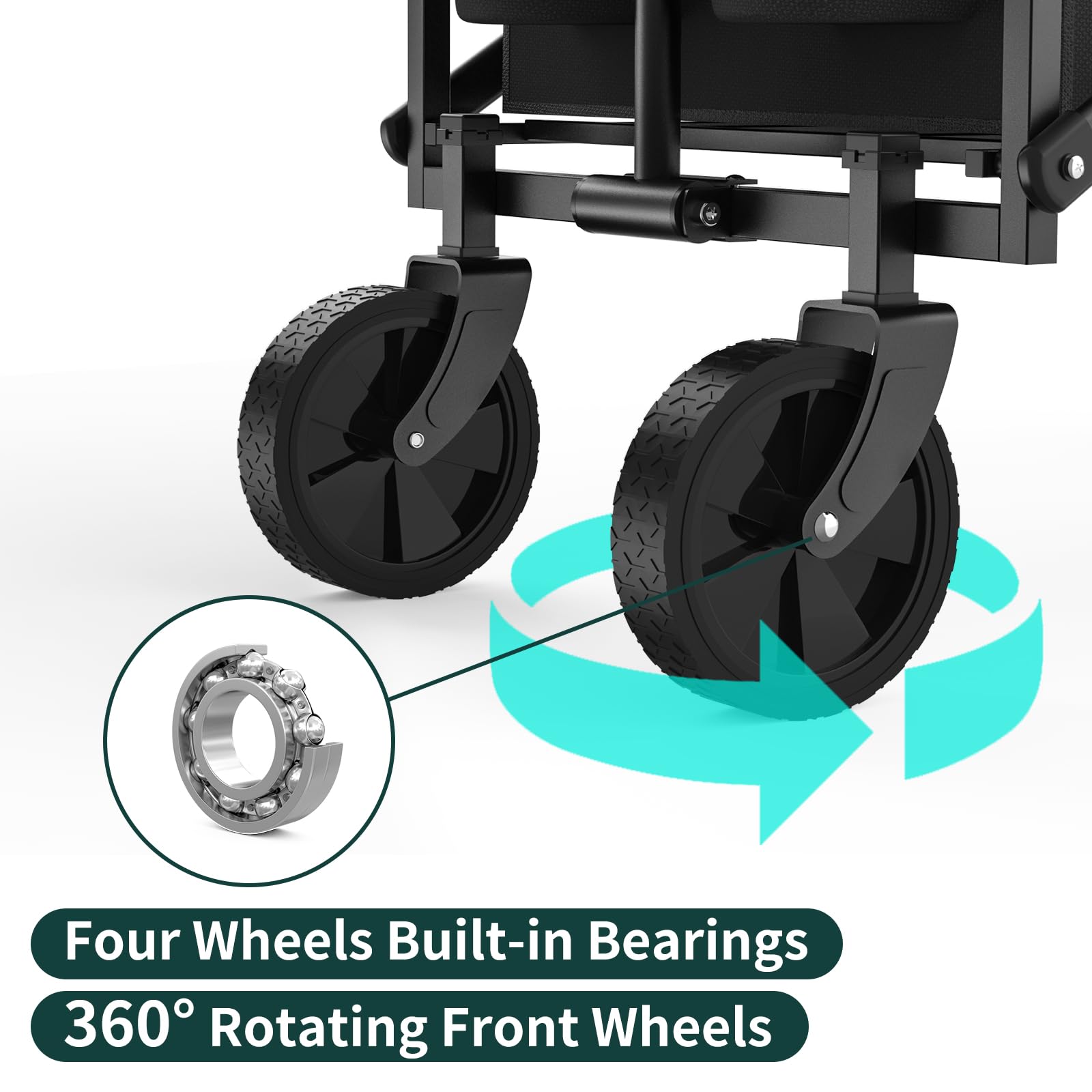Wagons Carts Foldable, Collapsible Wagon, Wagon Cart with Wheels, Utility Wagon Cart with Wheels Foldable, Heavy Duty 100L Large with Drink Holders for Garden, Camping, Beach, Shopping(Black)