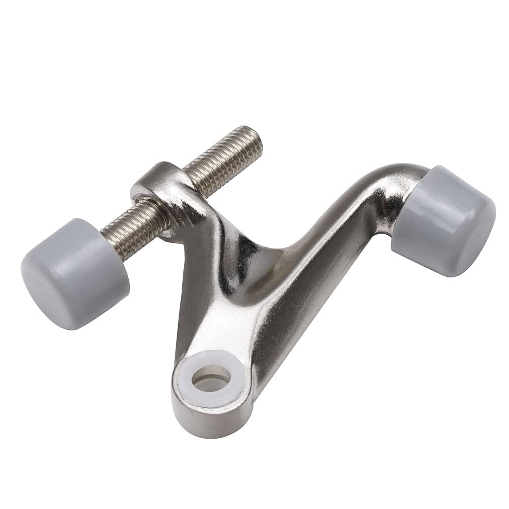 Triumph Hardware 2 Pack Hinge Pin Door Stopper,Adjustable Heavy Duty Door Stopper 2-3/8"x15/16”,Brushed Satin Nickel,with Black Rubber Bumper Tips