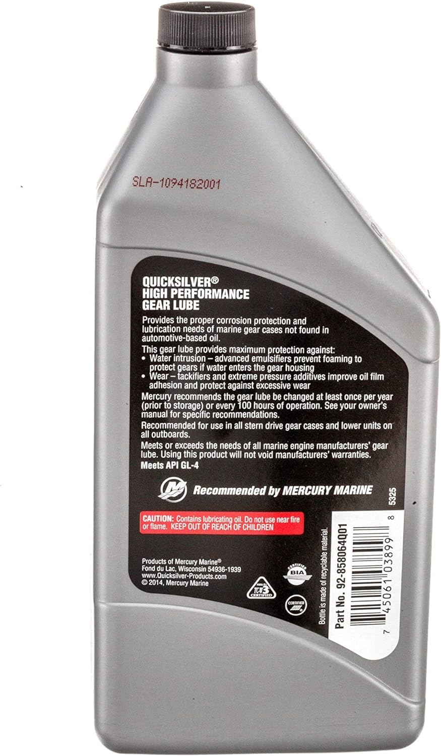 Quicksilver by Mercury Marine 858064Q01 SAE 90 High Performance Gear Lube, 32 oz.