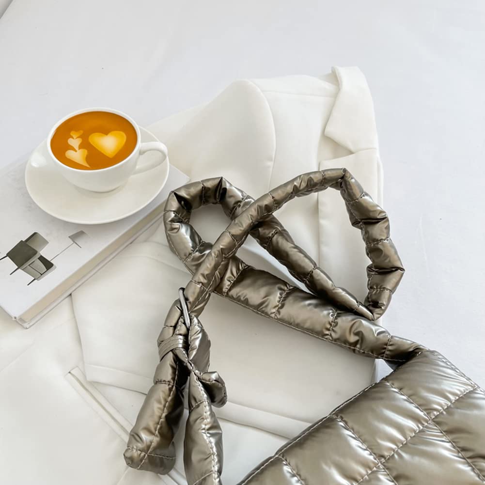 WHITELOTOUS Cotton Padded Crossbody Bag Puffer Shoulder Bag Puffy Down Handbag Ladies Casual Buckle Flap Winter Soft Solid Color Bag