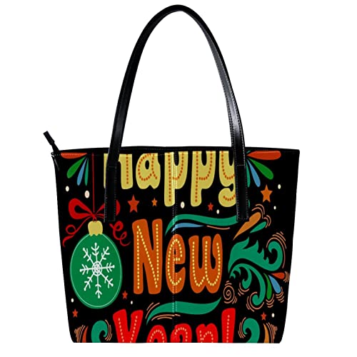 Women's Large Size Canvas Shoulder Bag Hobo Crossbody Handbag Casual Tote, Happy New Year Retro