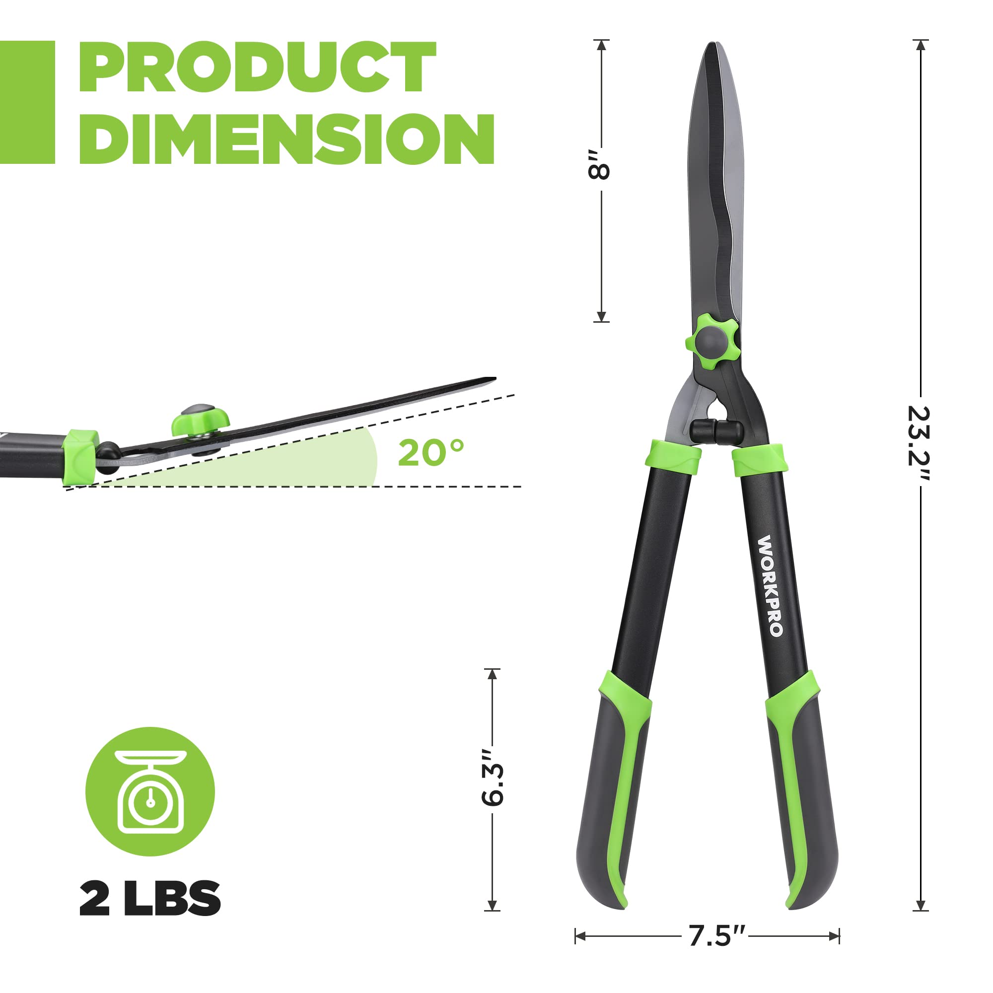 WORKPRO Hedge Shears, 23'' Manual Hedge Trimmers with Wavy Blade & Ergonomic Comfortable Handle, Home Garden Pruner Hedge Clippers Perfect for Trimming Borders, Boxwood, and Tall Bushes