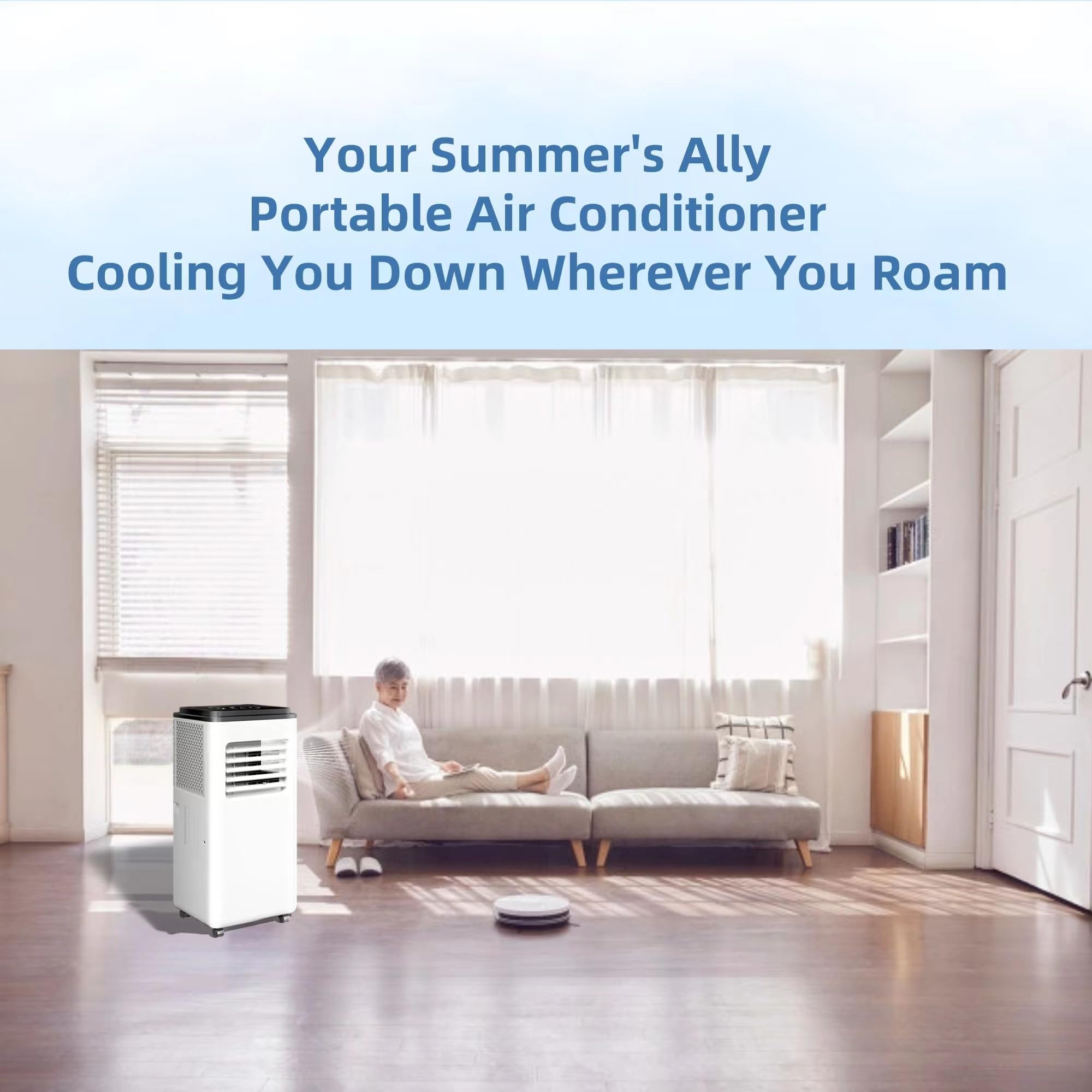 YIGUO 8,000BTU Portable Air Conditioner, AC Unit Cools Up to 400 Sq.ft,Dehumidifer & Fan Modes,Remote Control,24Hour Time (8000BTU), White