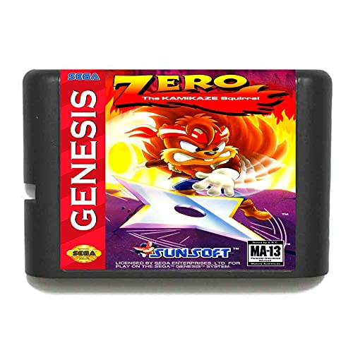 Zero the Kamikaze Squirrel NTSC-USA Game Cartridge For 16 Bit Sega Mega Drive For Genesis (Black)