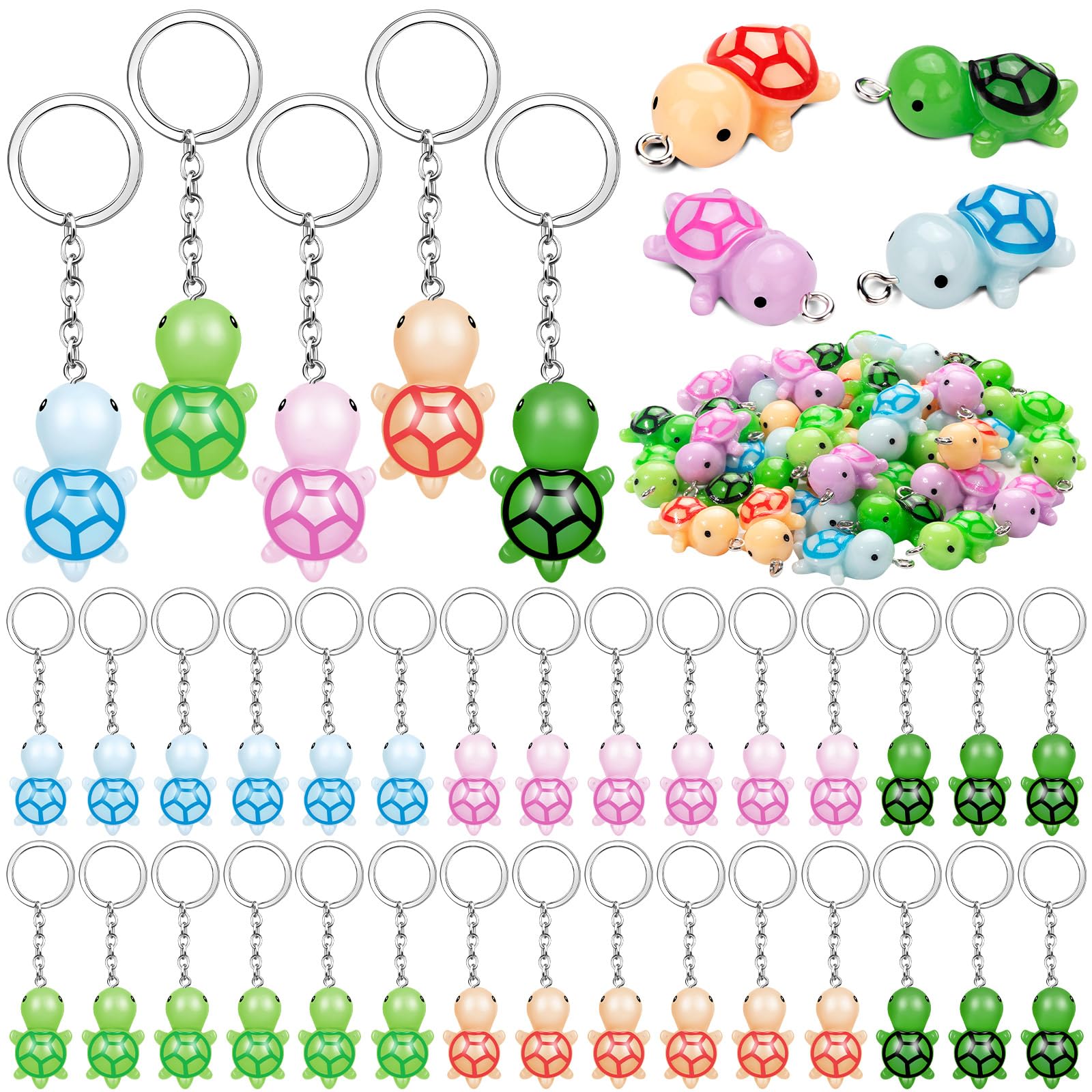 ZHWKMYP 35 Pcs Turtle Keychains, Tiny Multicolor Sea Turtle Keychain Bulk, Mini Resin Turtles Key Chain for Students Classroom Boys Girls Party Supplies