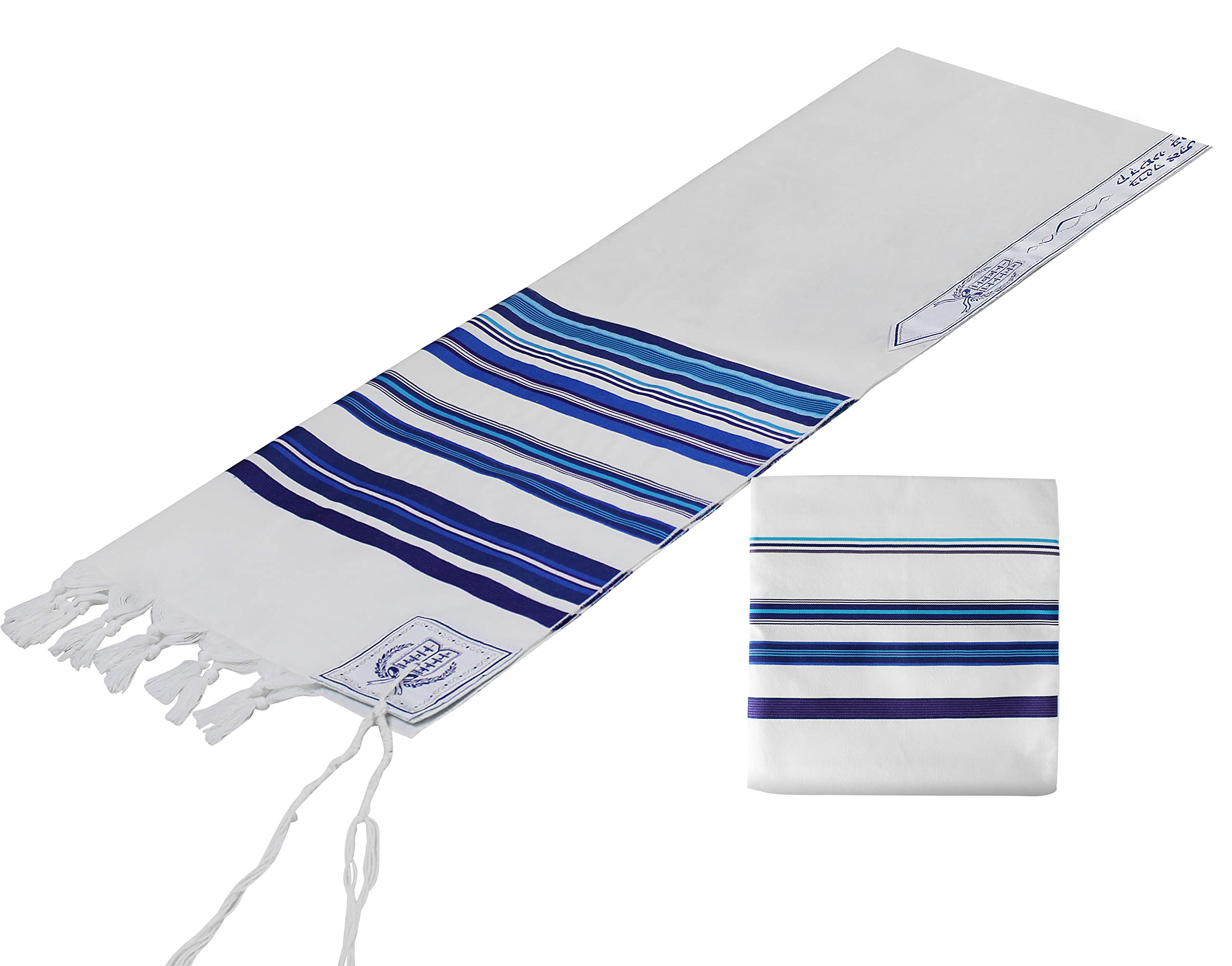 Zion Judaica Bnei Ohr Wool Tallit Prayer Shawl with Matching Talis Bag Multi Blue Tone Stripes with Tzitzit - Certified Kosher - Israel Import (24" x 72")