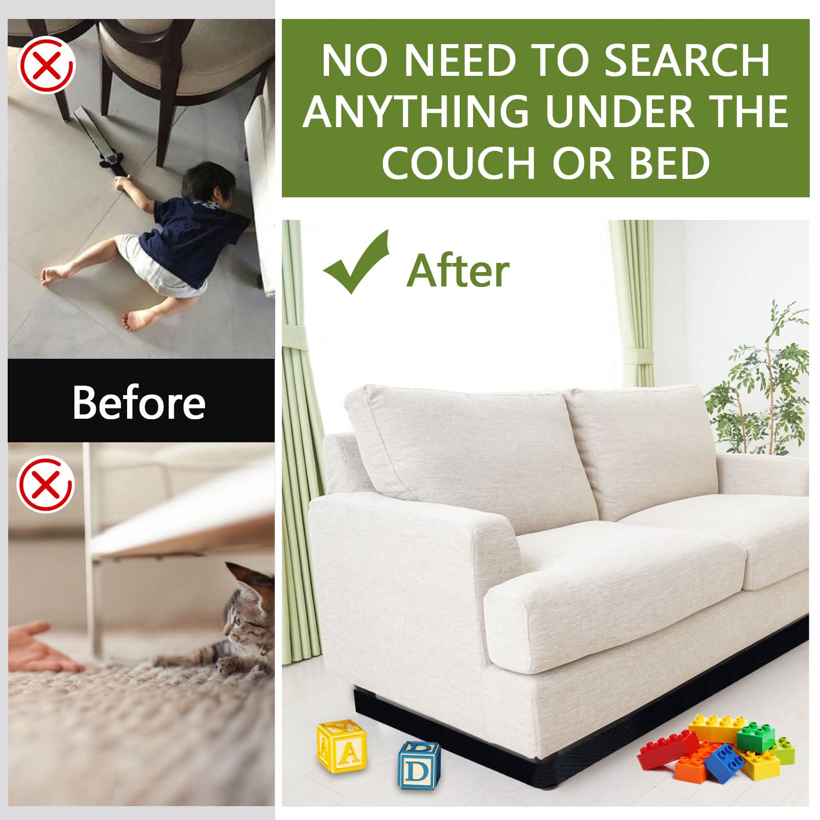 Under Couch Blocker Under Bed Blocker 4IN Toy Blockers for Furniture Bed Bumpers with Strong Adhesive, Stop Things Going Under Sofa Couch or Bed, Easy to Install