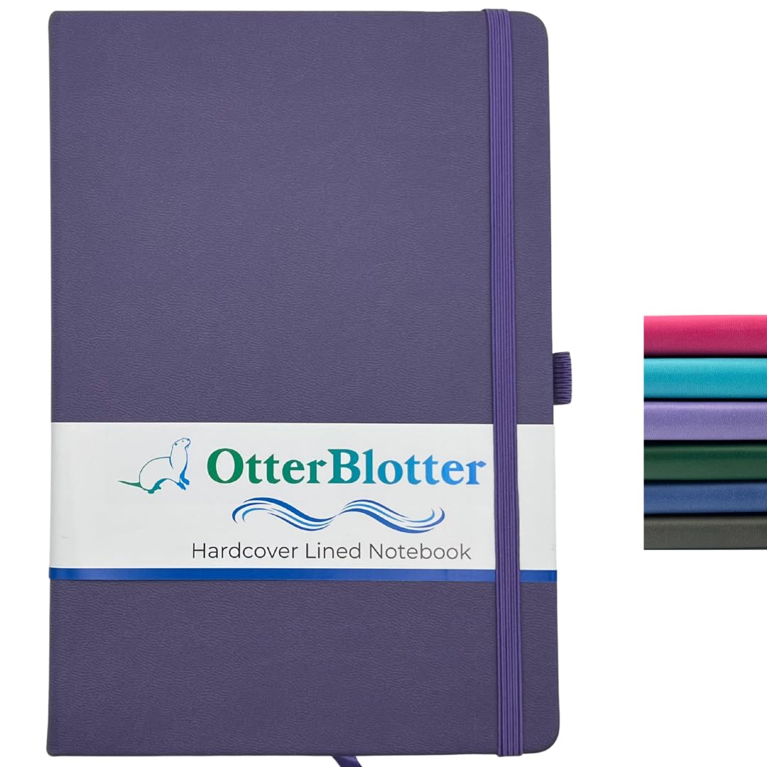 OtterBlotter Hardcover Lined Journal Notebook, Medium A5 5.7โ x 8.4โ, Work Note Book with Index Stickers, 100gsm Thick Paper, Pen Loop, Vegan Leather Journal for Men, Women, Notebooks for Work