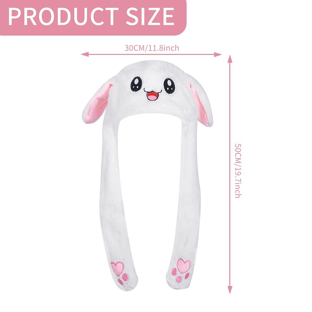 Rabbit Hat The Ears pop up After Pressing The Claws Hat Funny Bunny Cap for Girls,Christmas Party Holiday (White)
