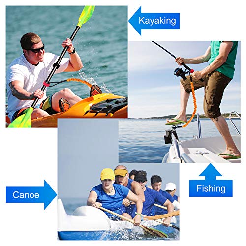 SEAPLUS 2PCS Kayak Paddle Leash, Safety Rod Leash, Lanyard Leash Stretchable from 44.8” to 59”, for Kayaking/SUP Paddle Boarding/Fishing, Bright Orange
