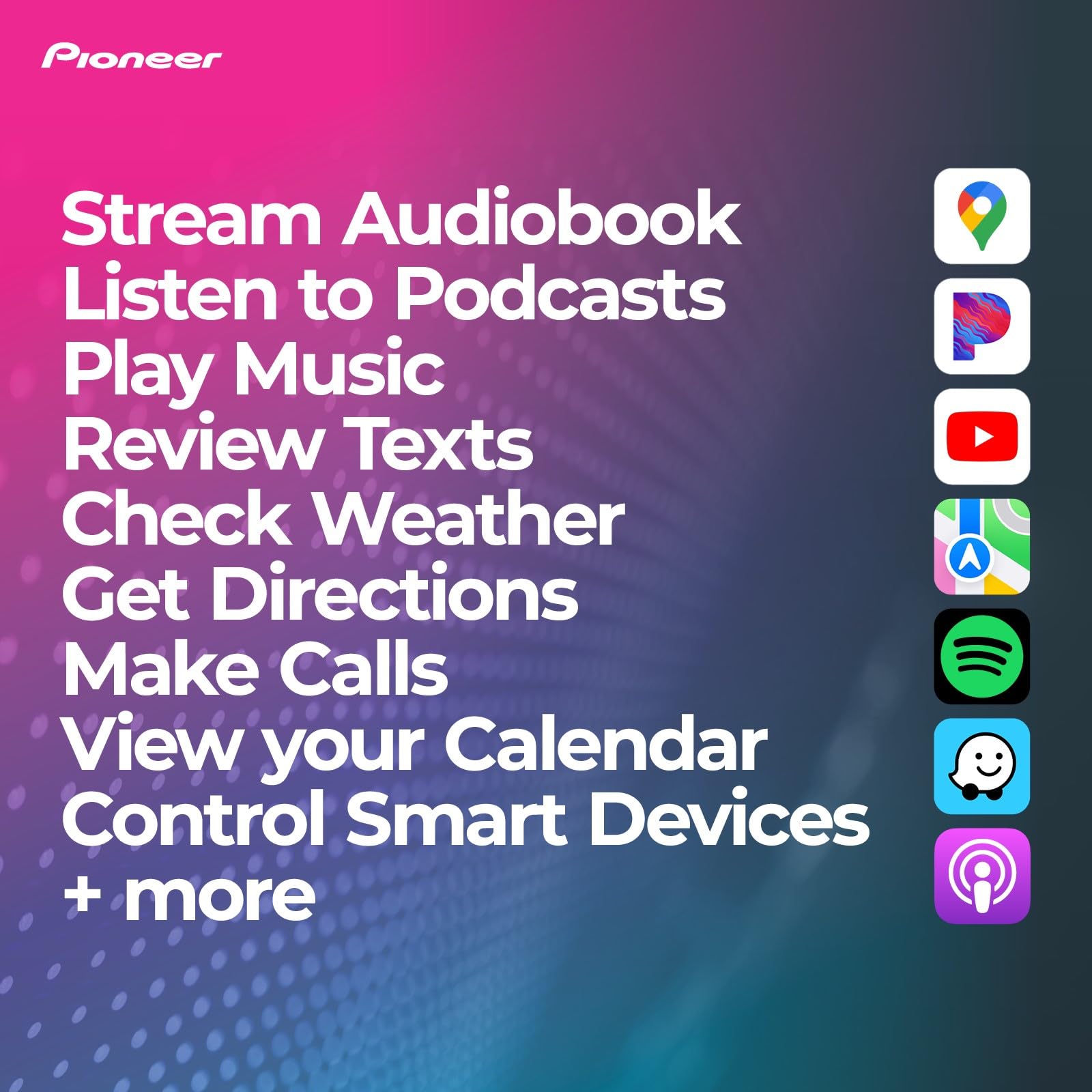 Pioneer DMH-WT3800NEX Digital Multimedia Receiver with Wireless Apple CarPlay and Android Auto, 9” Capacitive Floating Screen, Single-DIN, Built-in Bluetooth and WiFi, Amazon Alexa via App
