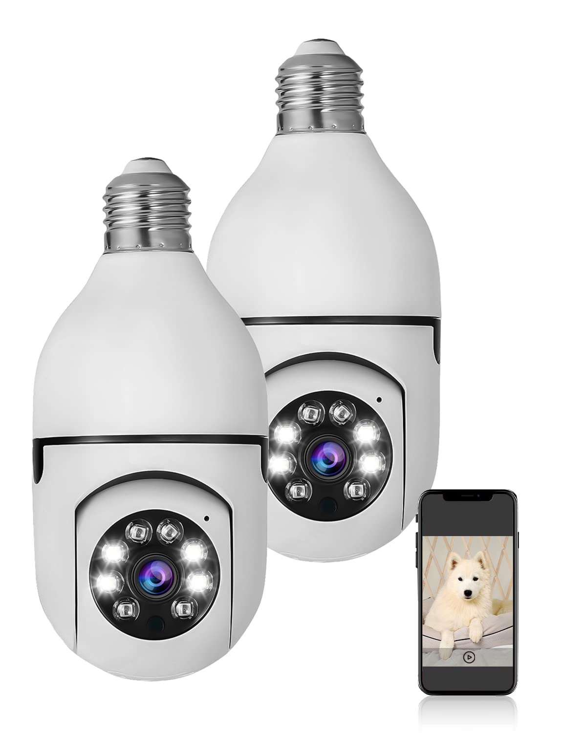 ROXAAN 2PACK E27 Light Bulb Camera 1080P WiFi Security Camera (2.4G Only) 360 Degree Panoramic IP Camera Wireless Home Surveillance Cam with Night Vision, 2-Way Audio, Motion Detection Alarm