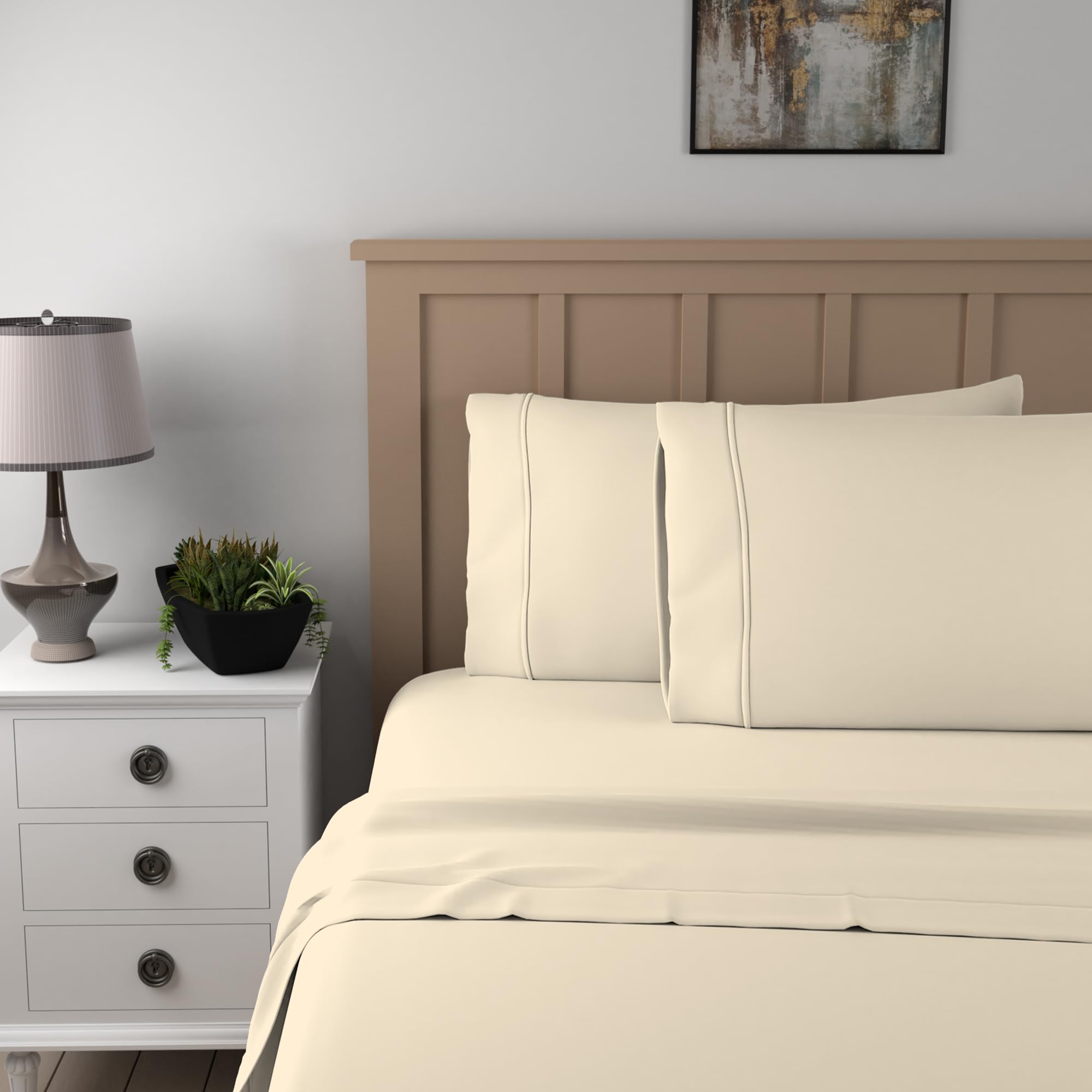 Purity Home 300 Thread Count Organic 100% Cotton Ecru Full Size Bed Sheets, Percale Weave Cotton Sheet Set for Full Size Bed, Ultra-Soft Cool & Crisp, Breathable, Fits Mattress Upto 16" Deep