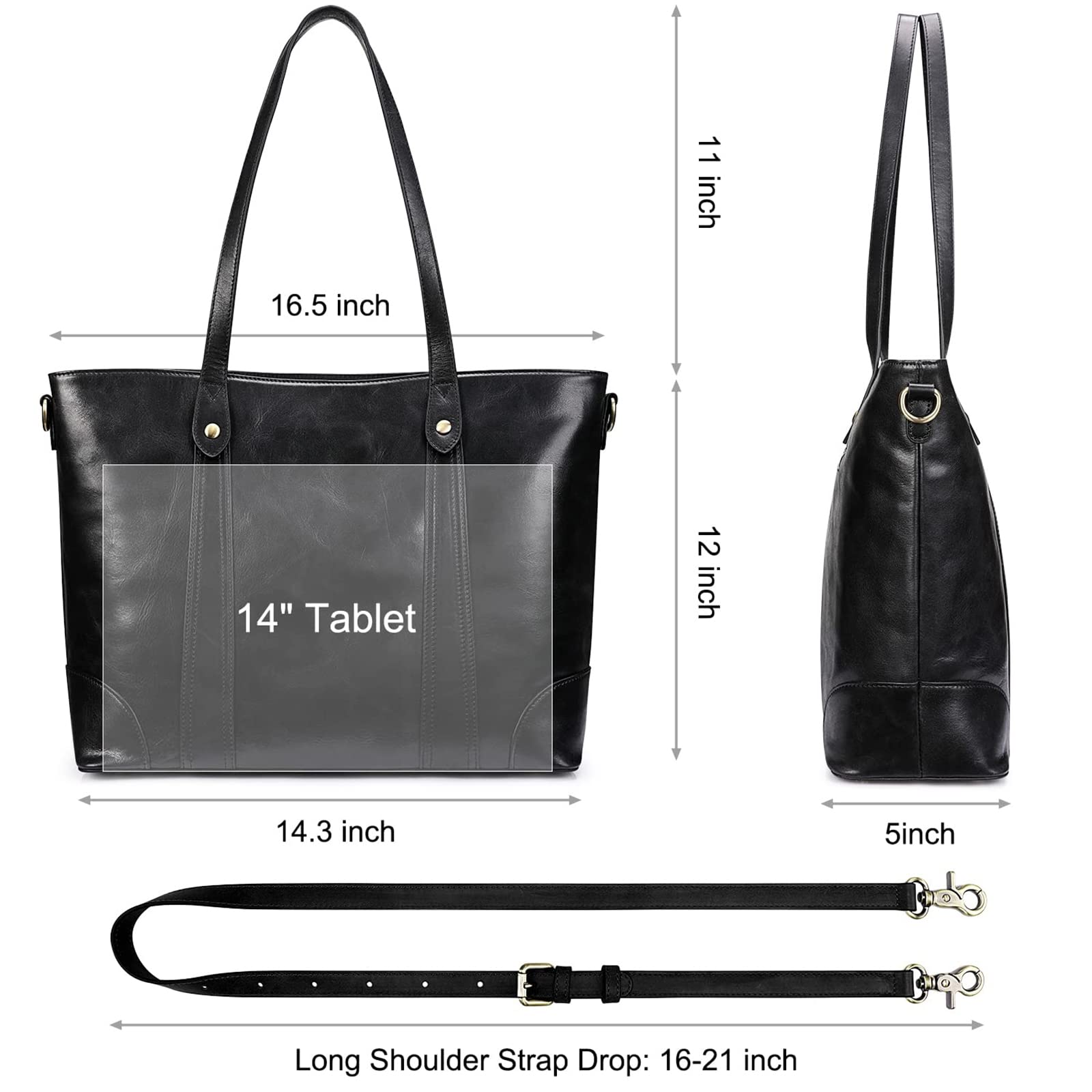 S-ZONE Women Genuine Leather Shoulder Bag Work Tote Large Handbag Crossbody Purse