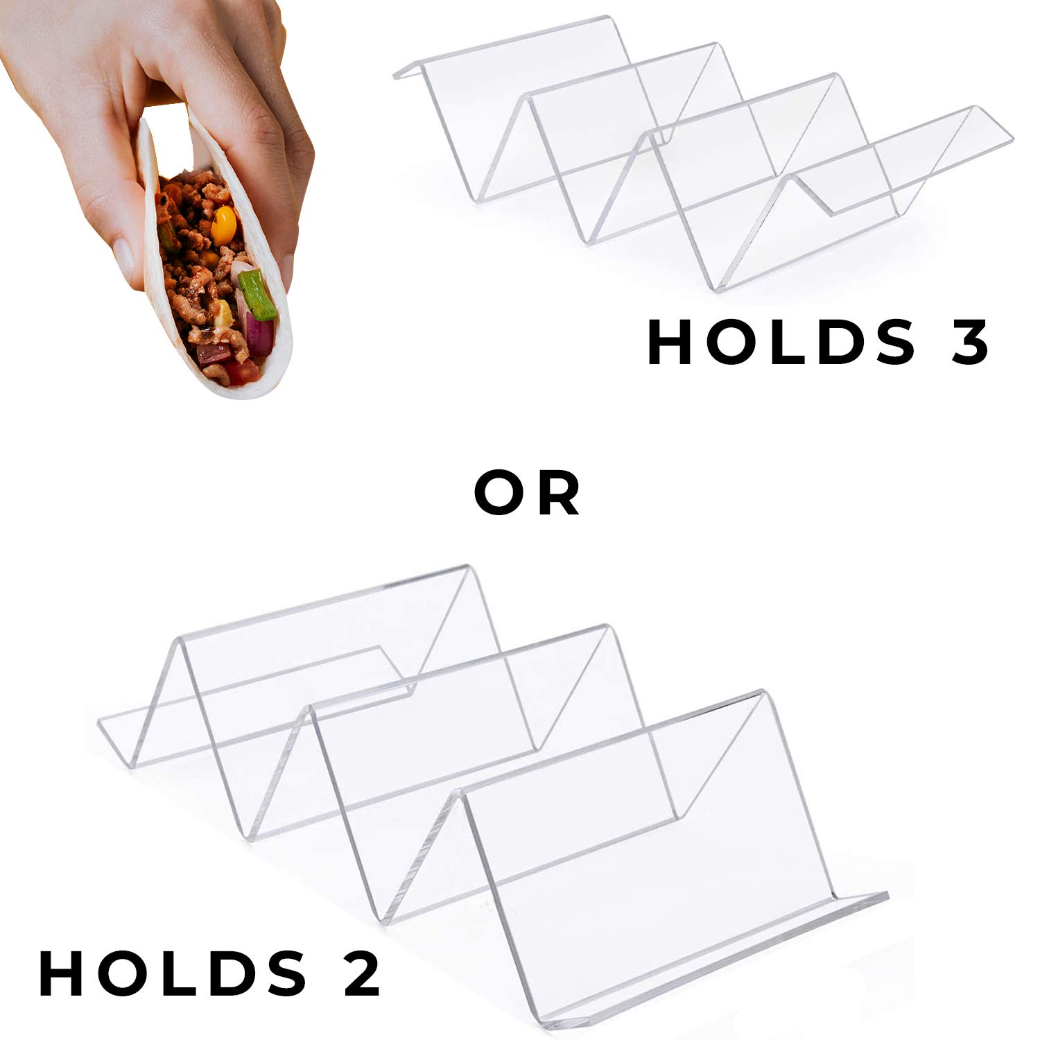 Unique Plus Acrylic Taco Holder Stands Set of 4 Clear Stand Tray Serving Plates Each Rack Holds 3 Tacos Modern Lucite Holders Size 8.7 Inch x 2 for Kitchen Table Restaurant Party Decoration Food Safe