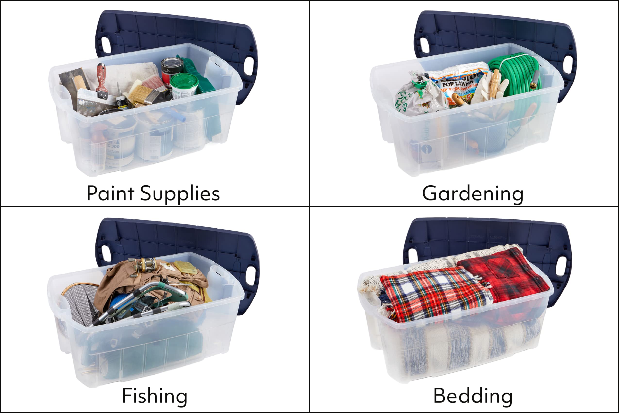 Rubbermaid 28 Gallon/112 Quart Jumbo Clear Tote, Pack of 2, Stackable, Large Capacity, Clear Bins/Bright Green Lids, Home, Garage, and Office Storage Organizer, Durable Snap-Tight Lids