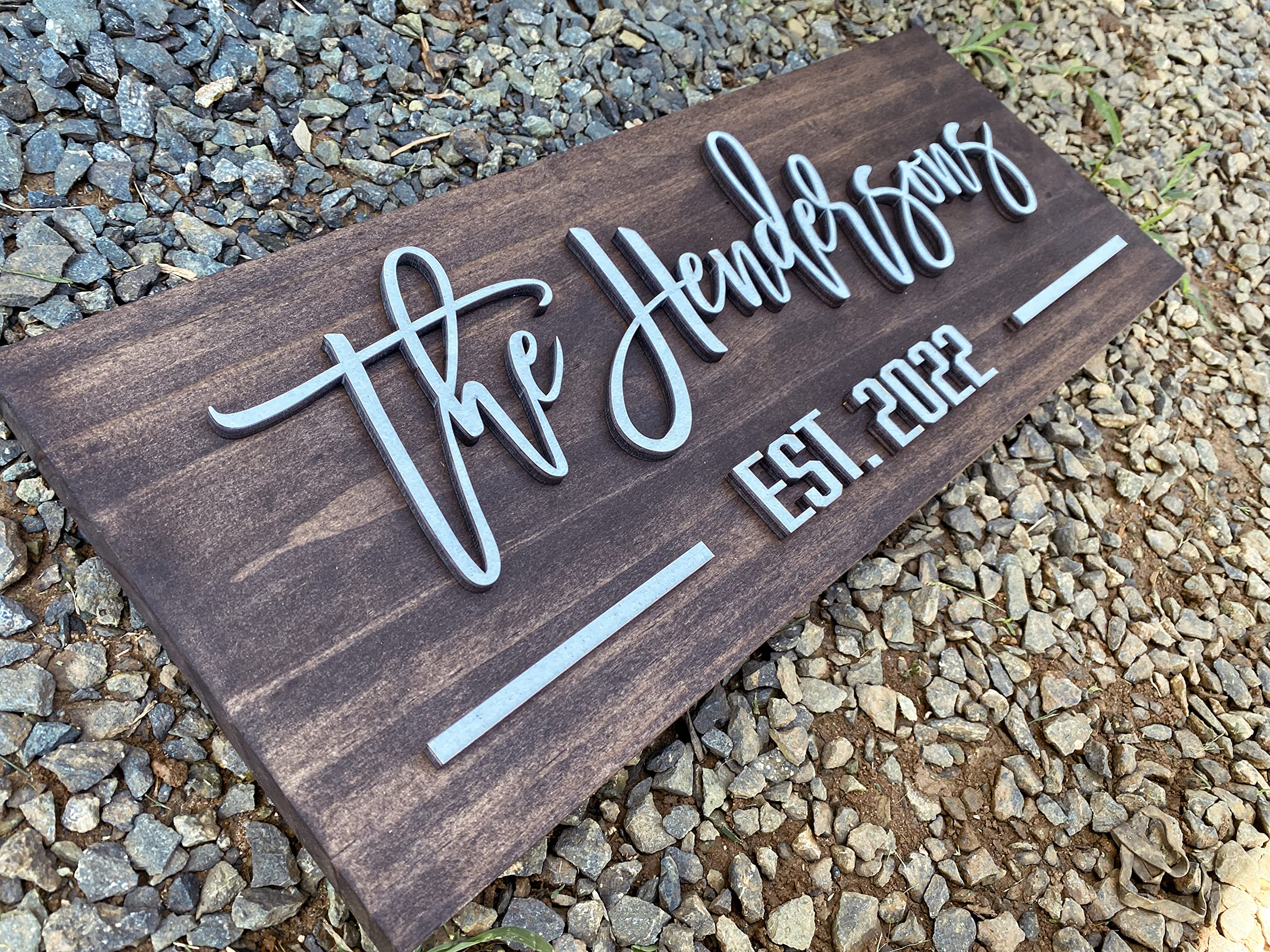 Personzalized 3D Style Effect Wood Sign for Easy Customization and Family Name Wedding Gift (White Text - Espresso Stain)