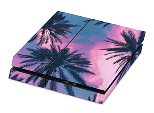 ZOOMHITSKINS Compatible with PS4 Skin, Compatible for Playstation 4, Palm Sky California Summer Vibes Purple Tropical, 1 PS4 Console Skin, Easy to Install, 3M Vinyl Decal, Made in The USA