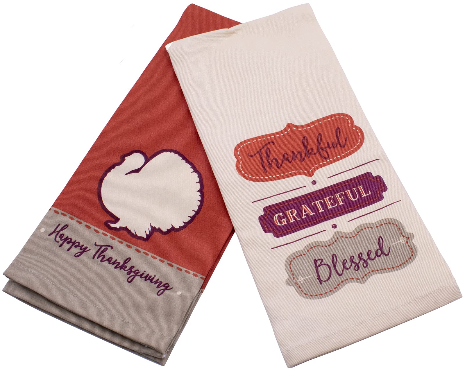 Stephanie Imports Set of 2 Thanksgiving Themed Cotton Kitchen Dish Towels 15.75” X 23”