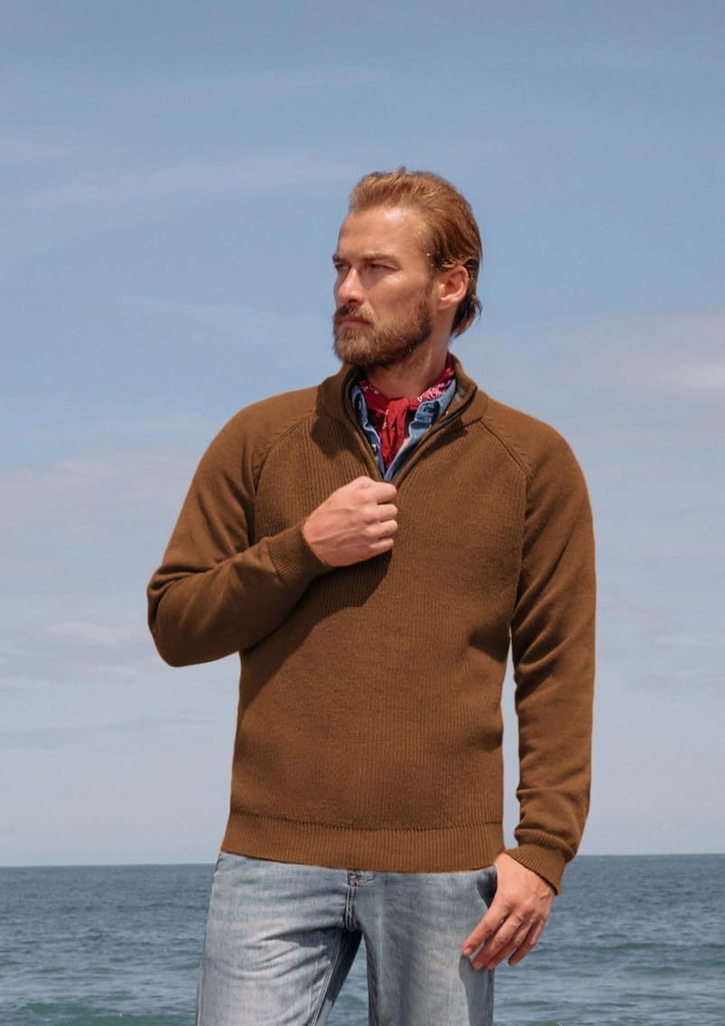 PJ PAUL JONES Mens Brown Sweater Turtleneck Men Quarter Zip Pullover Fall Sweaters for Winter XL