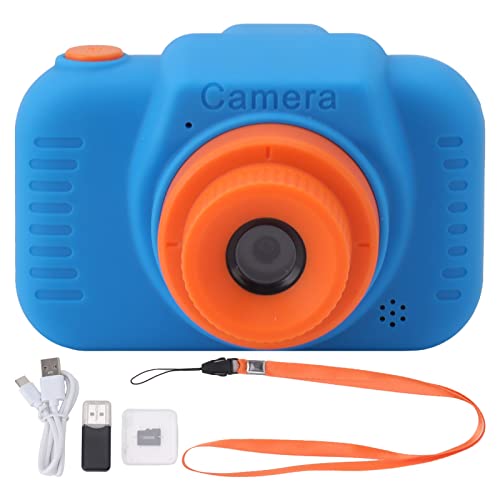 Selfie Camera Toy, Portable Front Rear Lens Kids Digital Camera USB Rechargeable with 32G Card for Outdoor (Blue)