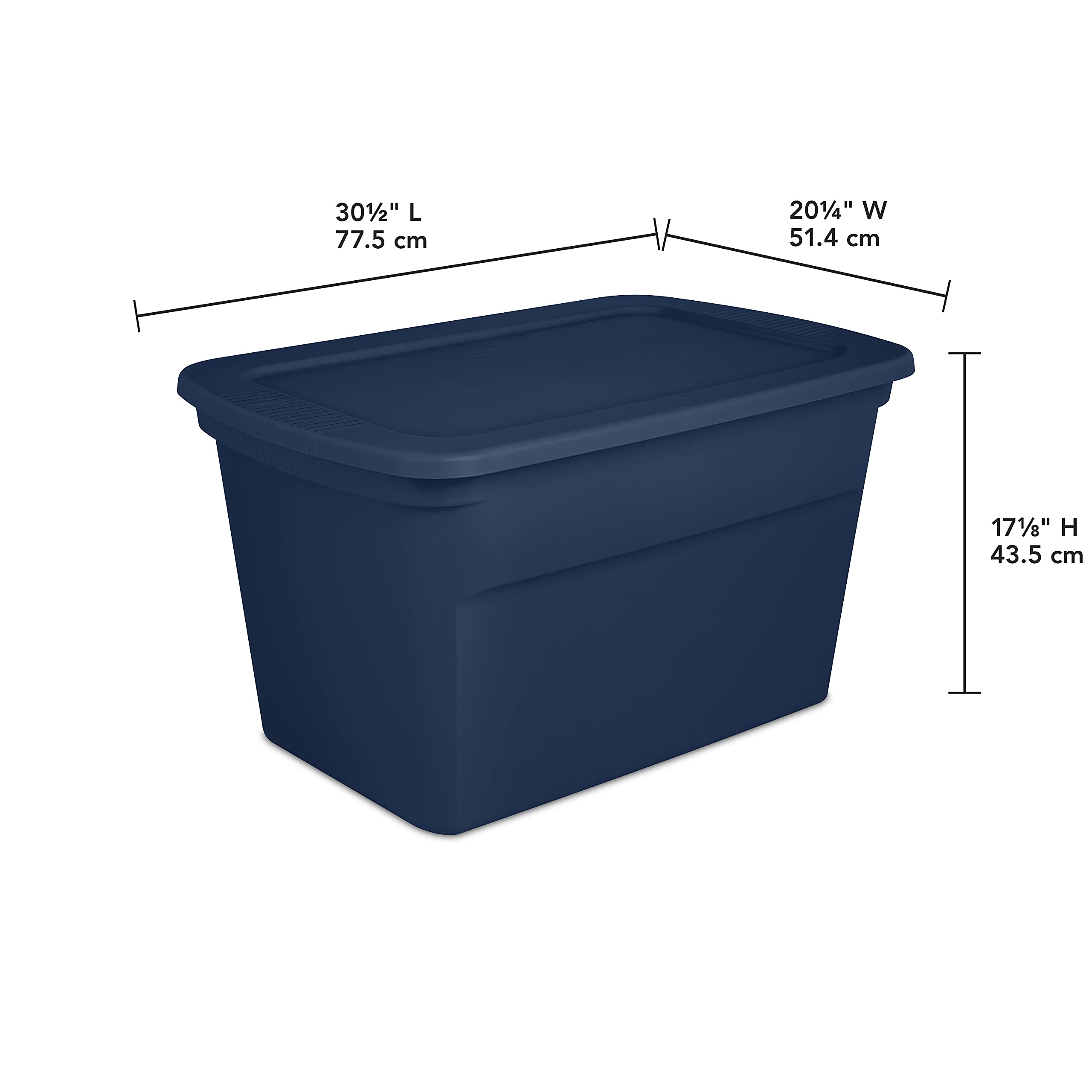 Sterilite 18 Gal Storage Tote, Stackable Bin with Lid, Plastic Container to Organize Clothes in Closet, Basement, Blue Base and Lid, 8-Pack