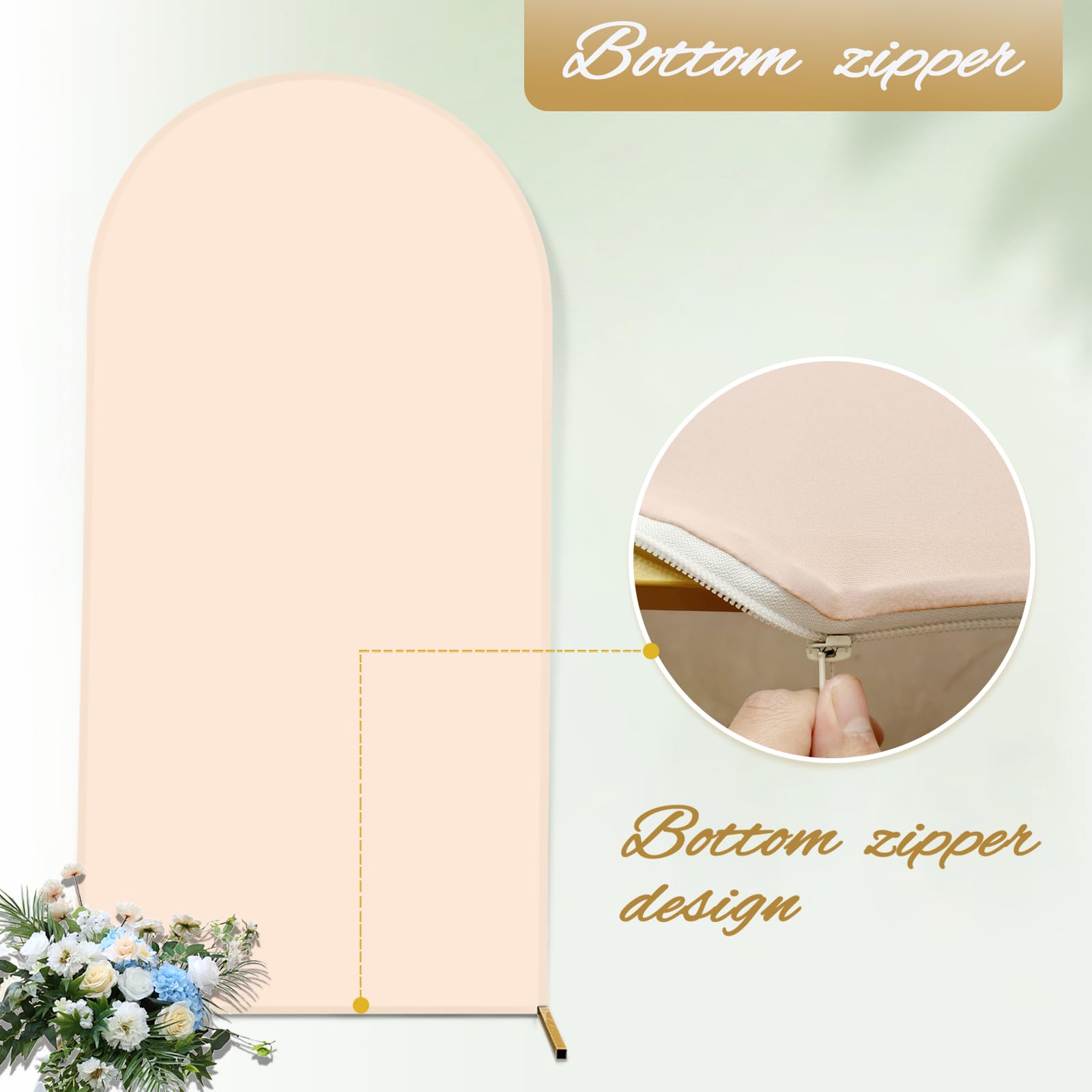 Spandex Fitted Arch Backdrop Cover Chiara Arch Cover Backdrop Fabric,2-Sided Wedding Arch Cover for Wedding Ceremony Birthday Party Baby Shower Banquet Decoration(Beige, 2.6 x 6 ft)