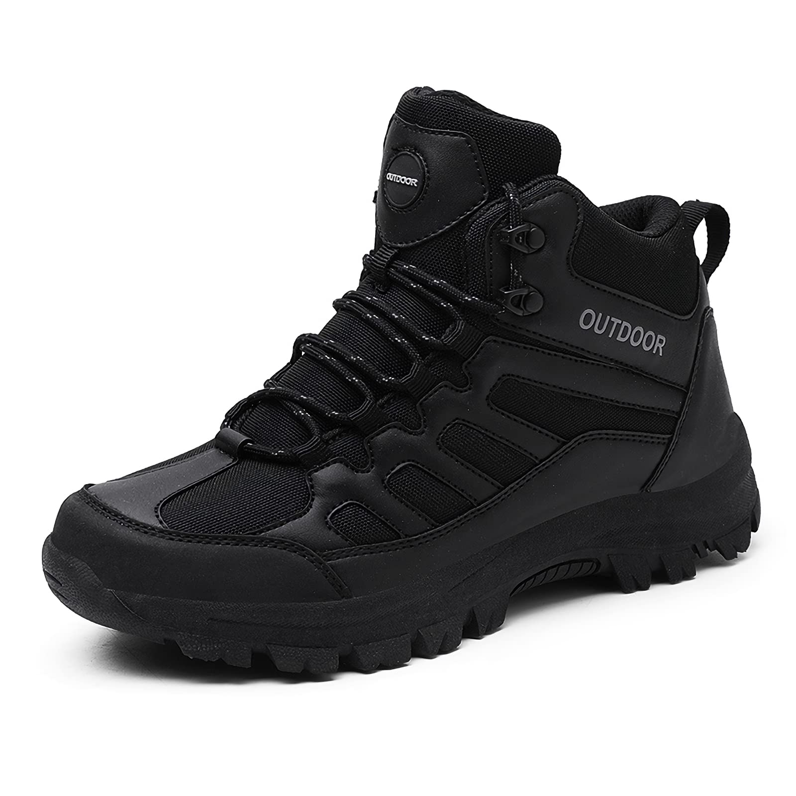 YOJANEO Men's Hiking Boots Non Slip Outdoor Lightweight Breathable Mid Top Ankle Boots Hike Trekking Trails Camping Work Shoes(Black,9)