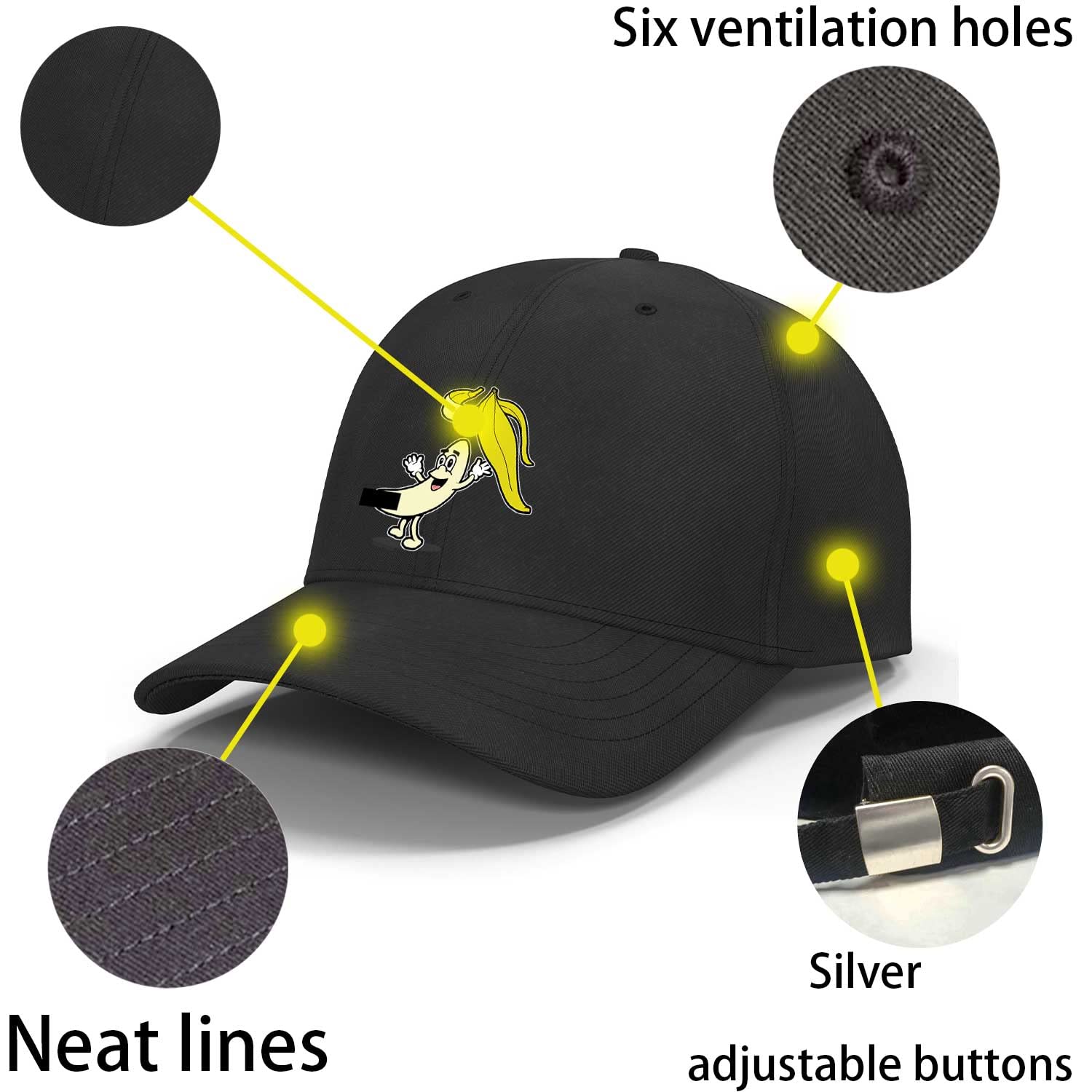 SHITOUPU Funny Banana Baseball Cap Adjustable Dad Hat Unstructured Cotton Hat Printed Baseball Cap Men's and Women's Baseball Cap Outdoor Sports Baseball Cap Great Gift