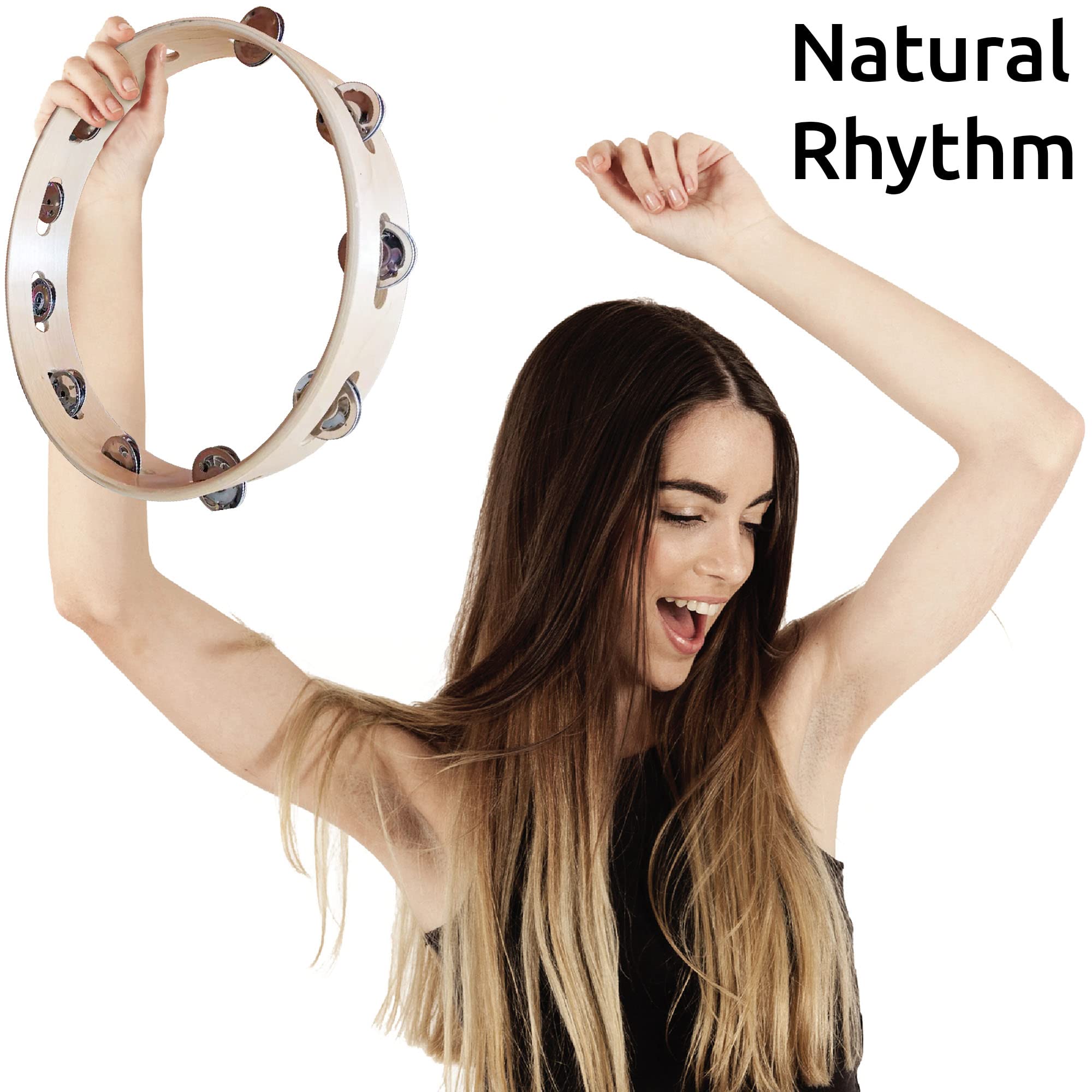 Tambourine 12 inches 10 Pairs of Metal Jingles, Headless, Wooden Frame