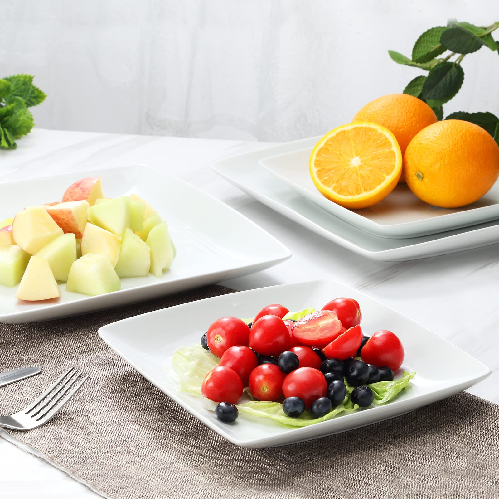 Yedio Porcelain Square Dinner Plates and Pasta Bowls Bundle