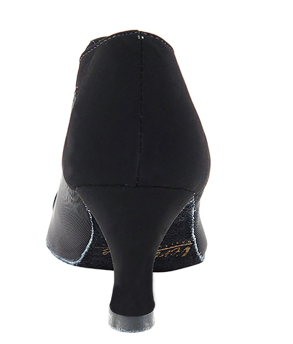 Very Fine Dance Shoes - Ladies Latin, Rhythm, Salsa, Waltz Ballroom Dance Shoes - 1643-2.5-inch Heel and Foldable Brush Bundle - Black Nubuck - Black Mesh - 8