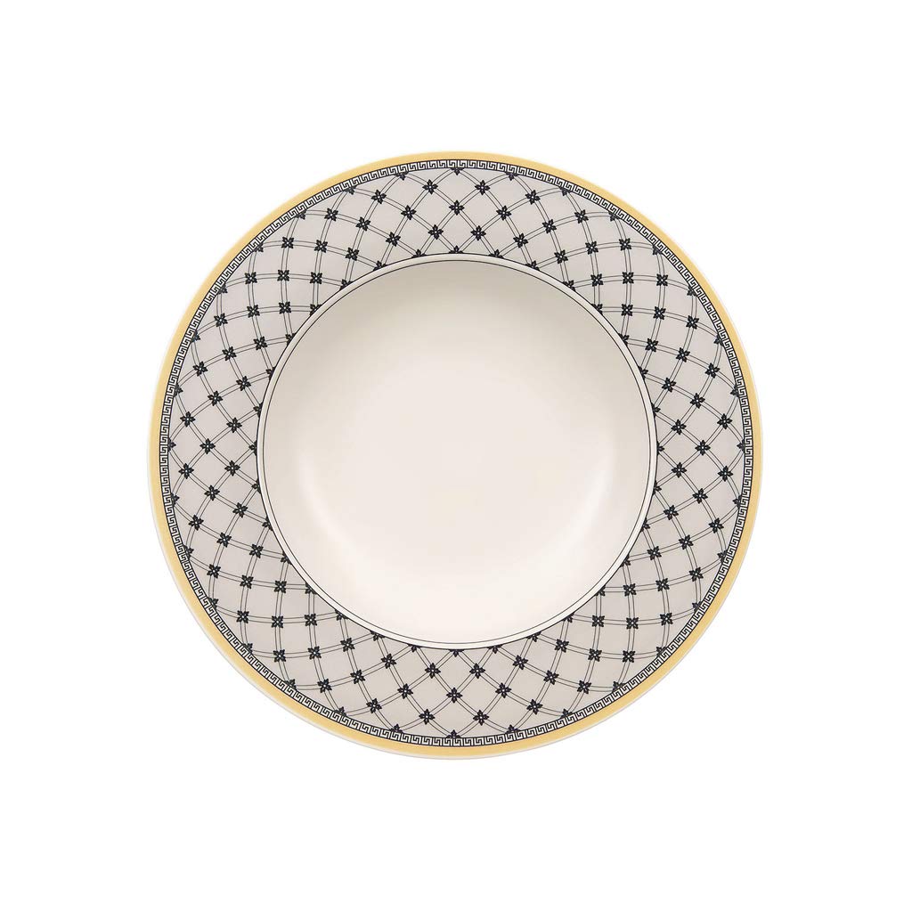 Villeroy & Boch Audun Promenade Rim Soup, 9.5 in, White/Gray/Yellow
