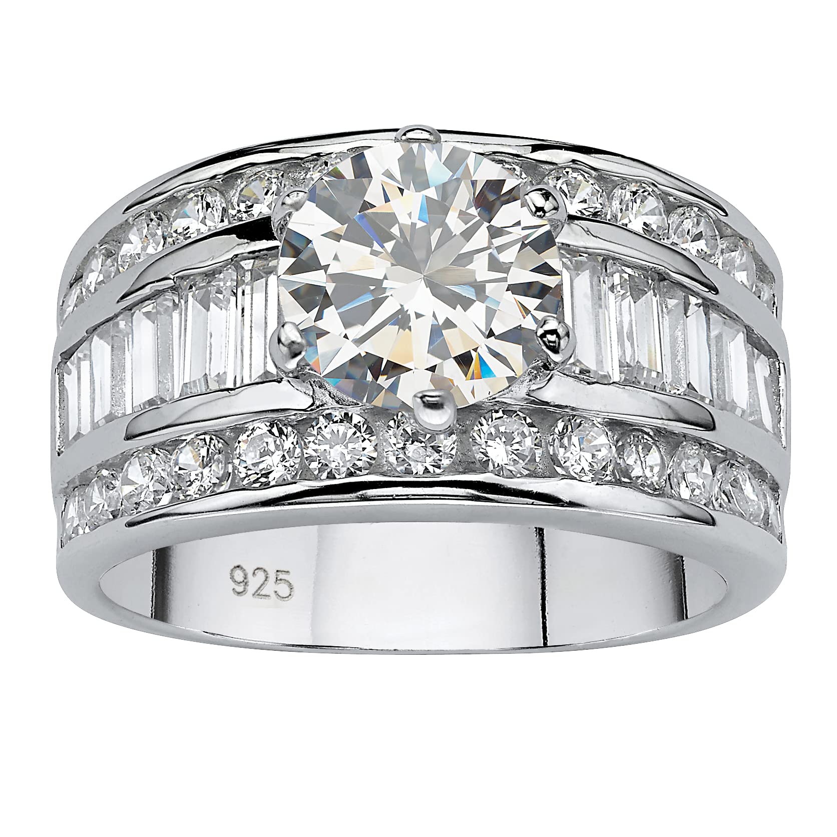 PalmBeach Platinum-plated Sterling Silver Round Cubic Zirconia Engagement Ring Sizes 6-10 Size 6