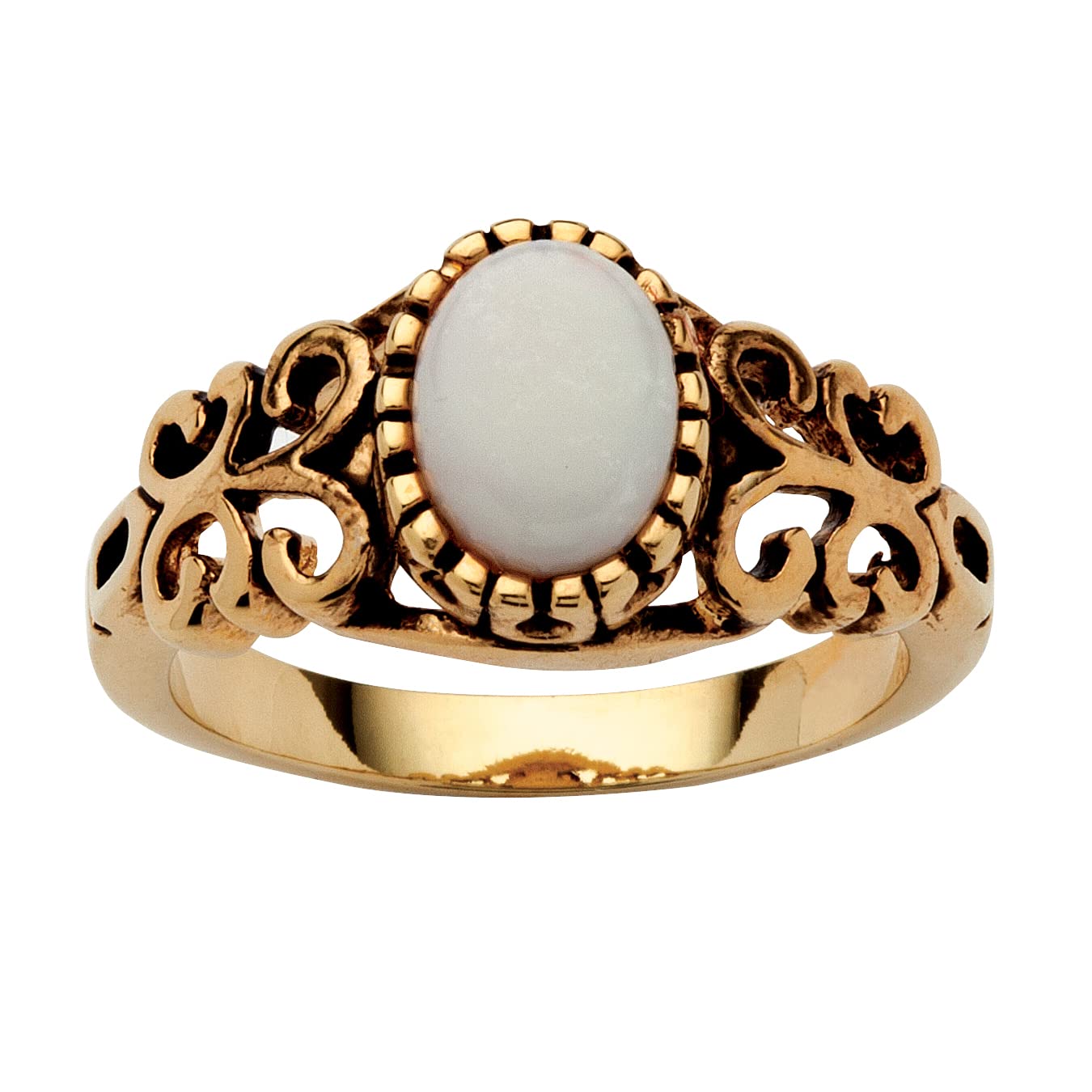 PalmBeach Yellow Gold-plated Antiqued Oval Shaped Genuine Opal Scroll Ring Sizes 6-10 Size 8