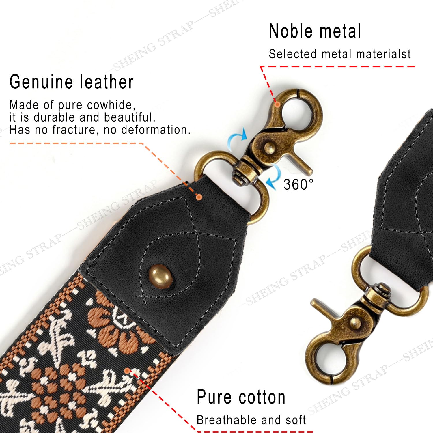 Purse Straps Replacement Crossbody Handbag Adjustable Jacquard Embroidery Wide Guitar Strap-13