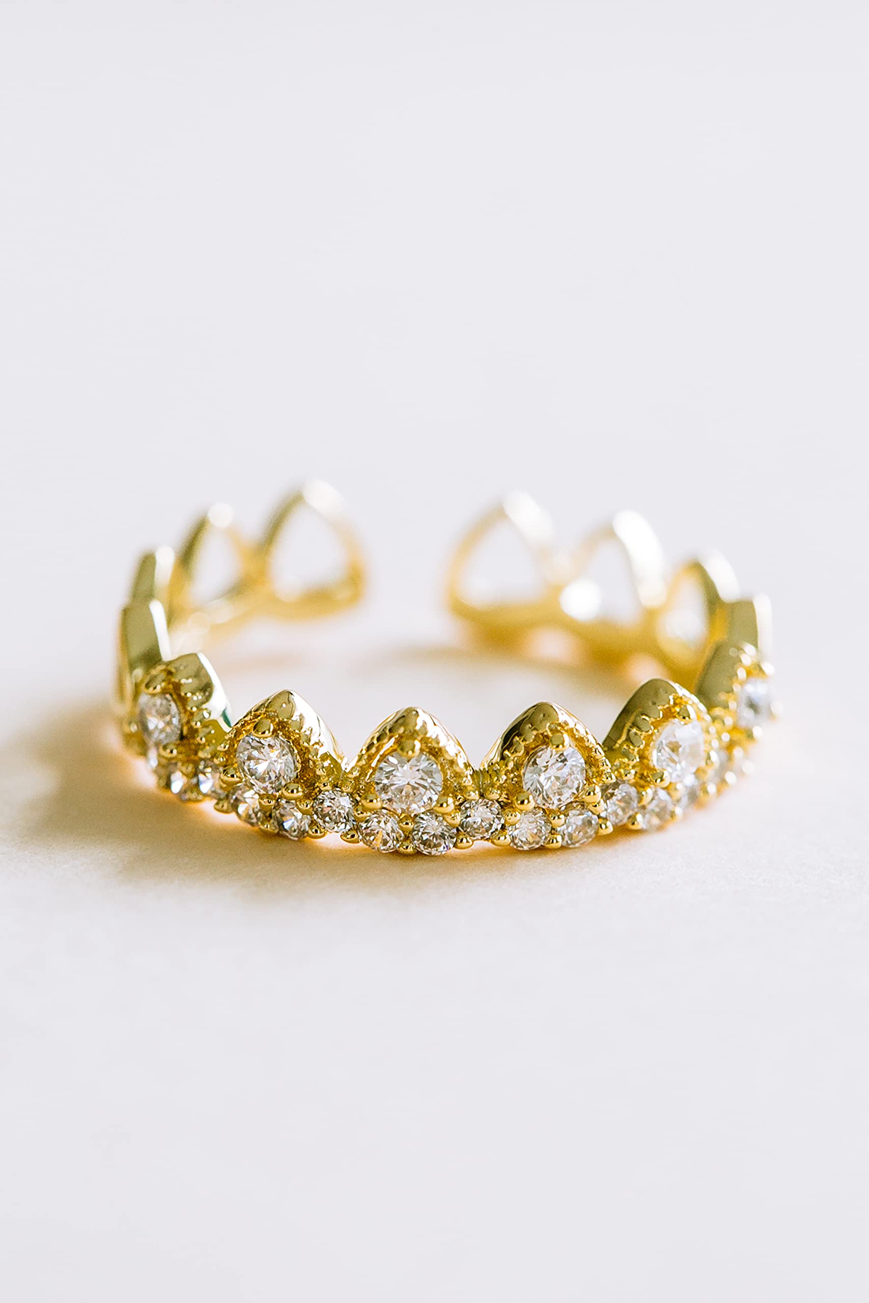 ONDAISY 14K Gold Plated Crowning Heart Queen Bridal Mermaid Round Fire Princess Crown Tiara Ring