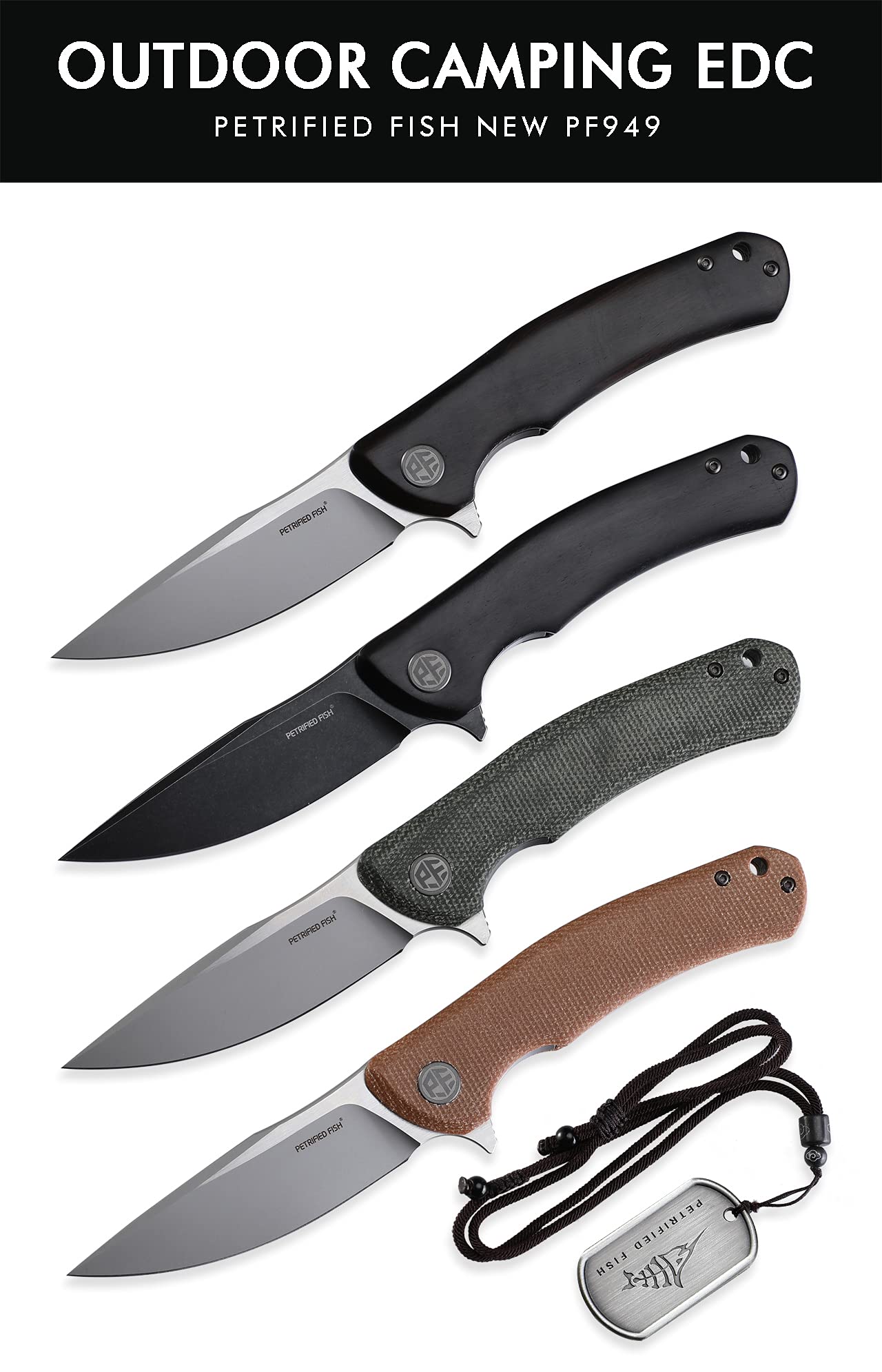 Petrified fish K110 Steel 949 Folding Knife G10 Handle Ceramic Ball bearings Camping Hunting Knives EDC tool (Green Flax)
