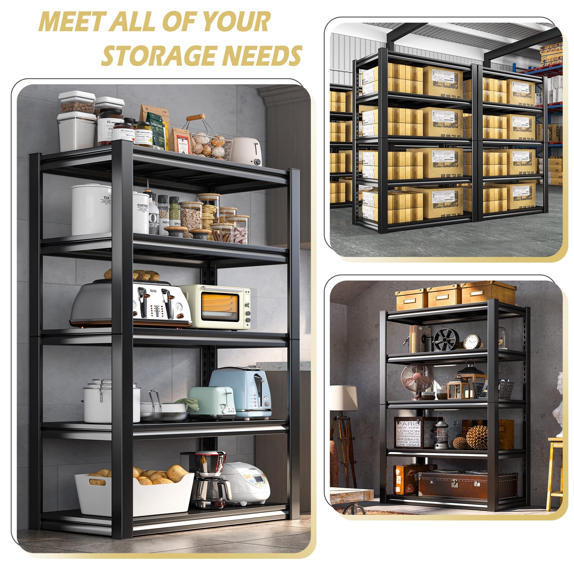 REIBII Garage Shelving Heavy Duty Garage Storage Shelves, Extra Large Adjustable Storage Rack with 5-Tier Metal Shelving unit, 2050LBS Loads Heavy Duty Shelving, Easy Assembly Unit Shelf, 2 Pack