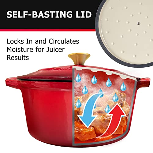 Mueller 6 Qt Enameled Cast Iron Dutch Oven, Heavy-Duty Casserole Dish and Braiser Pan with Lid and Stainless Knob, Safe for All Cooktops