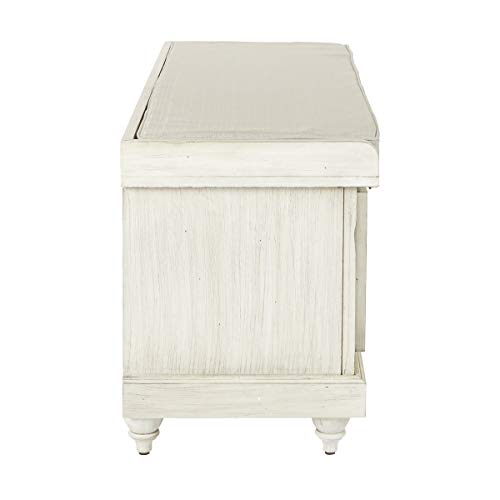 OSP Home Furnishings Dover Coastal Lift-Top Storage Bench with Shutter Face Styling and Cushion, White Wash