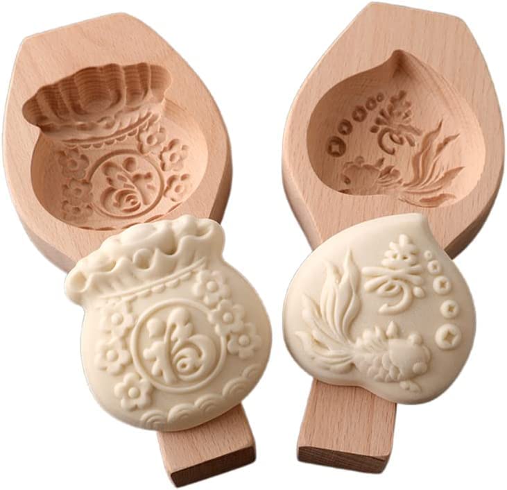 Wooden Cookie Molds Mooncake Mold Cookie Stamps for Baking Pie Press for Christmas Thanksgiving Birthday Mid Autumn Festival DIY(SHOU)