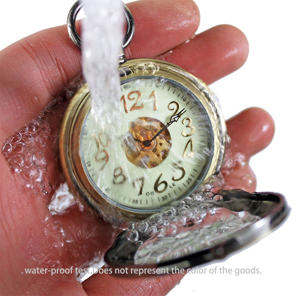 OGLE Waterproof Bronze Train Chain Large Digital Noctilucence Fob Self Winding Automatic Skeleton Mechanical Pocket Watch