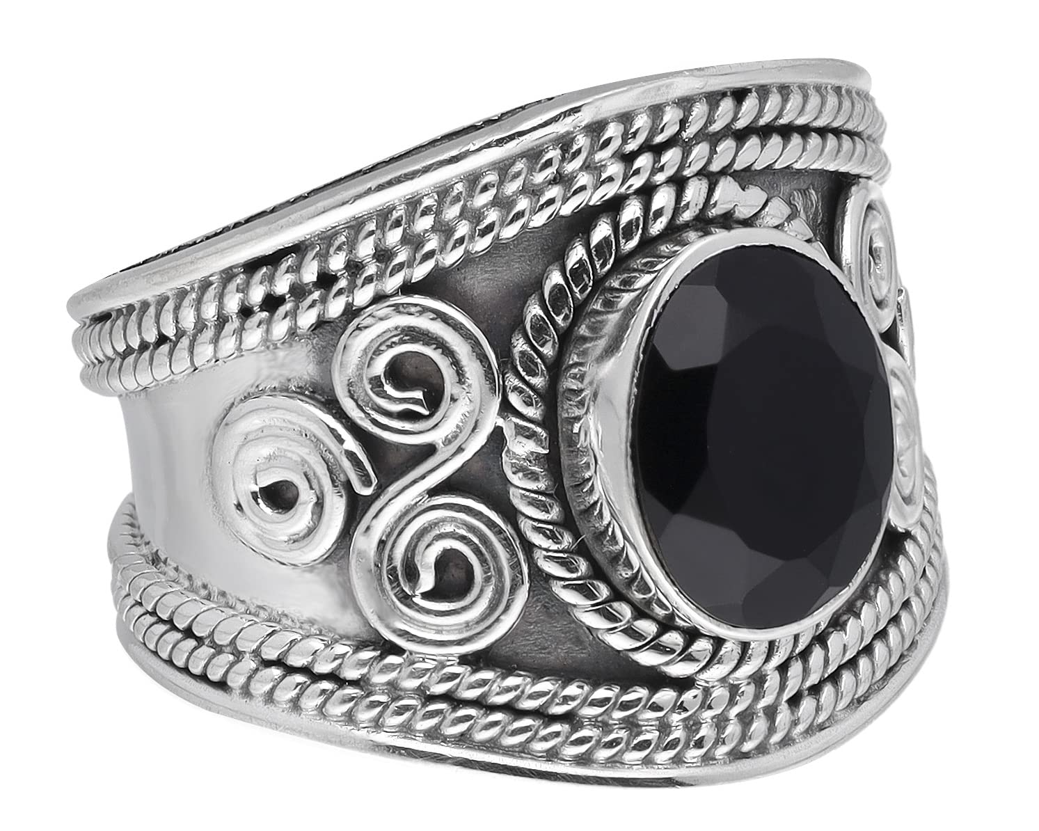 YoTreasure Rainbow Moonstone Ring Solid 925 Sterling Silver Gemstone Jewelry