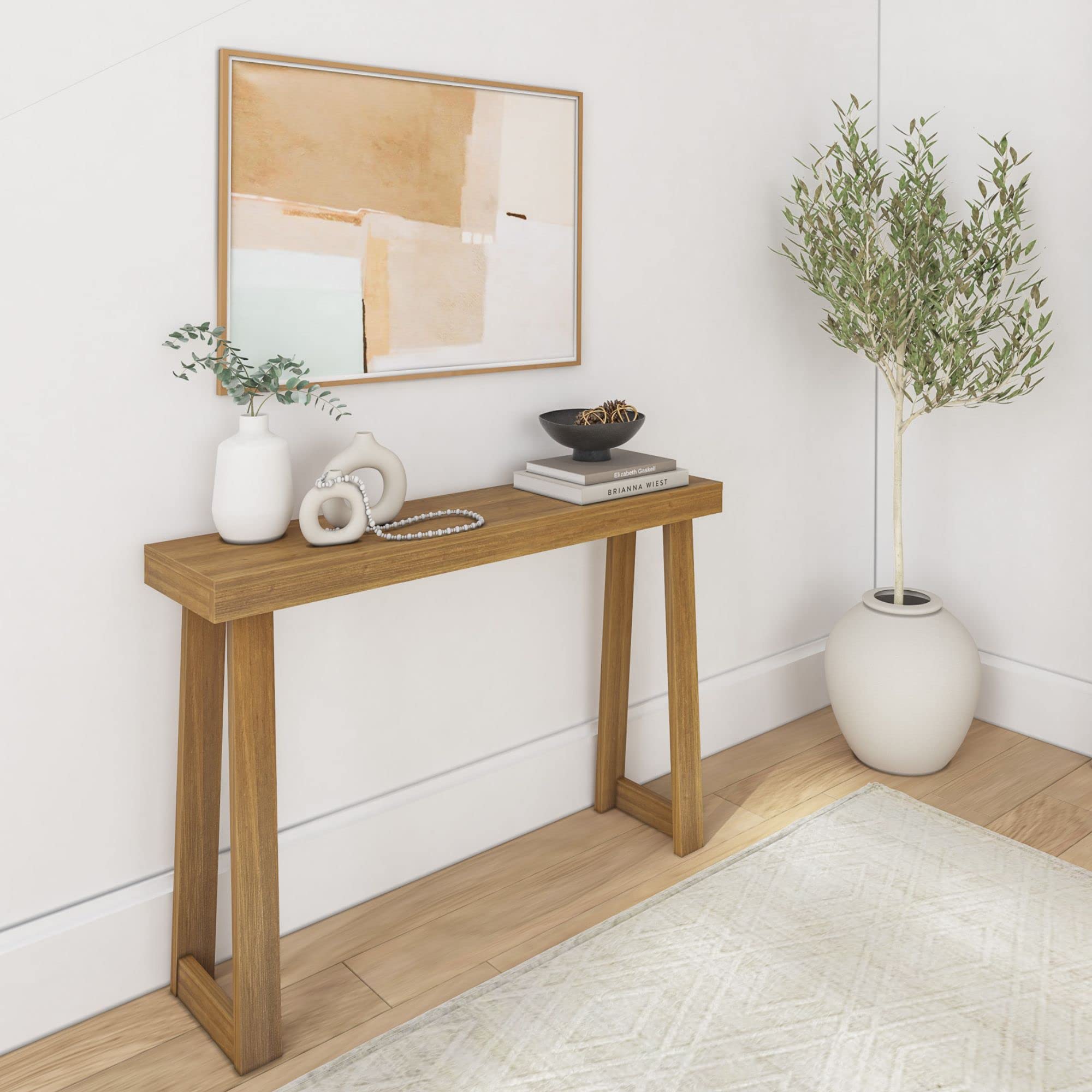Plank+Beam Solid Wood Console Table, 46.25 Inch, Sofa Table, Narrow Entryway Table for Hallway, Behind The Couch, Living Room, Foyer, Easy Assembly, Pecan