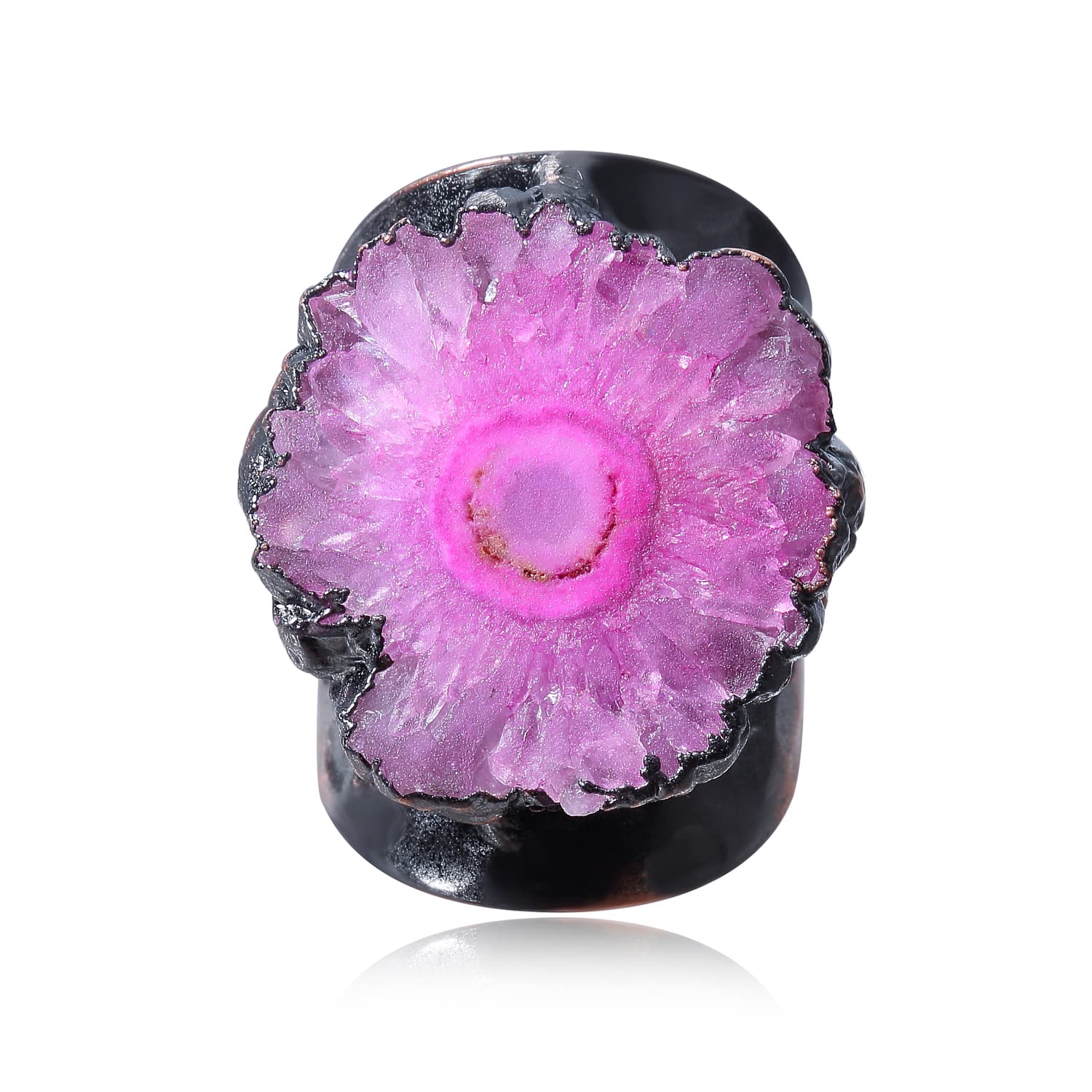 VIENNOIS Natural Purple Agate Slices Ring Vintage Quartz Crystal Stone Adjustable Open Wide Gemstone Ring Handmade Jewelry (Purple)