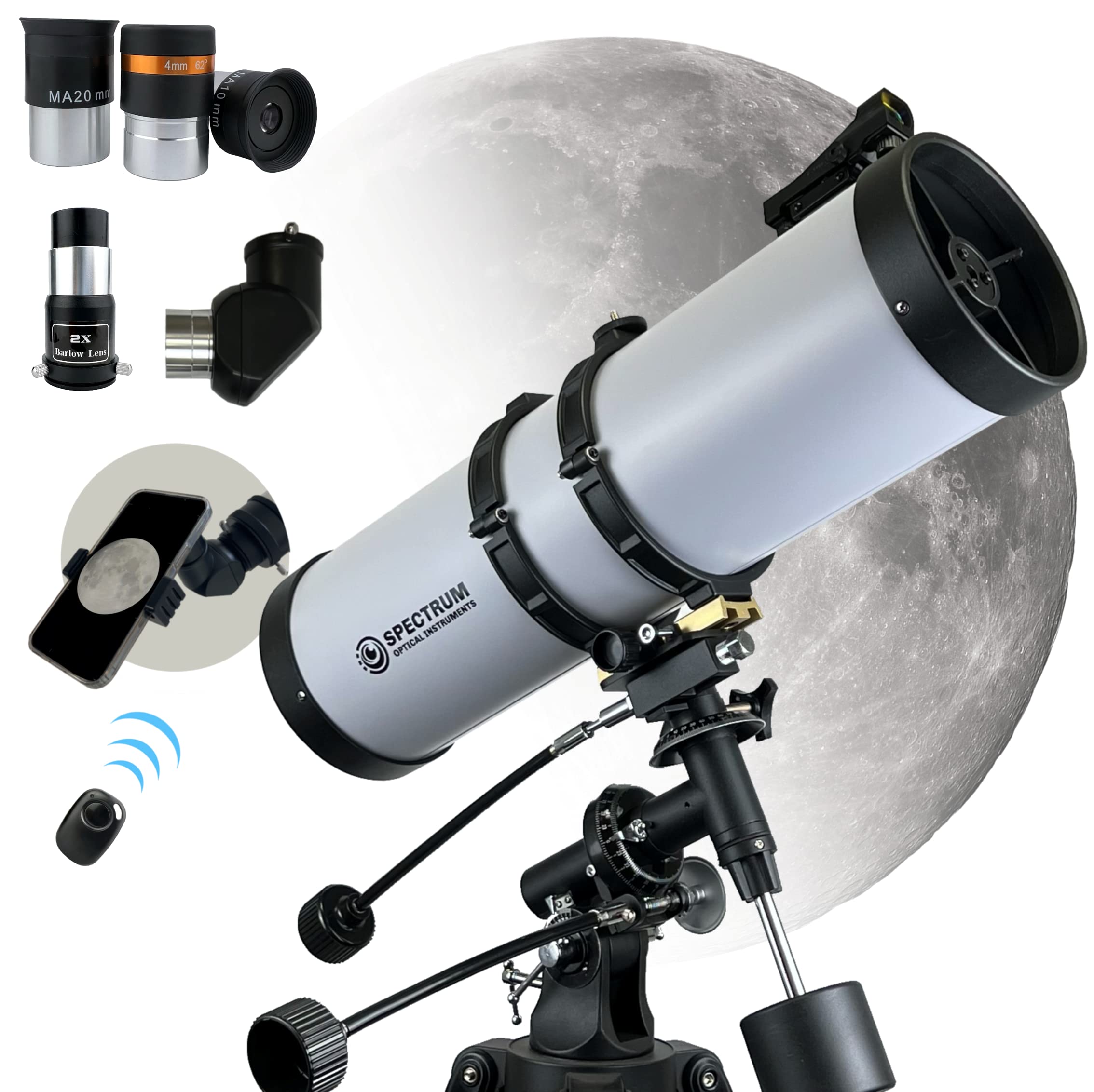 SpectrumOI Telescope for Adults and Kids, 130m (5.12") Reflector Telescope for Adults, portable kid reflector telescope for adults astronomy beginner for stargazing, manual German Equatorial Telescope