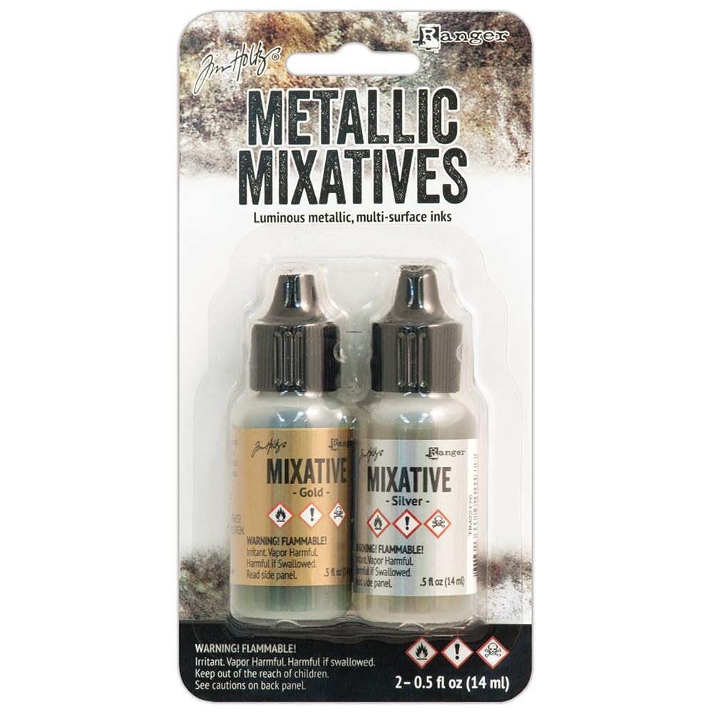 Ranger TIM21247 Adirondack Alcohol Ink Metallic Mixatives 1/2-Ounce 2/Pkg, Gold and Silver