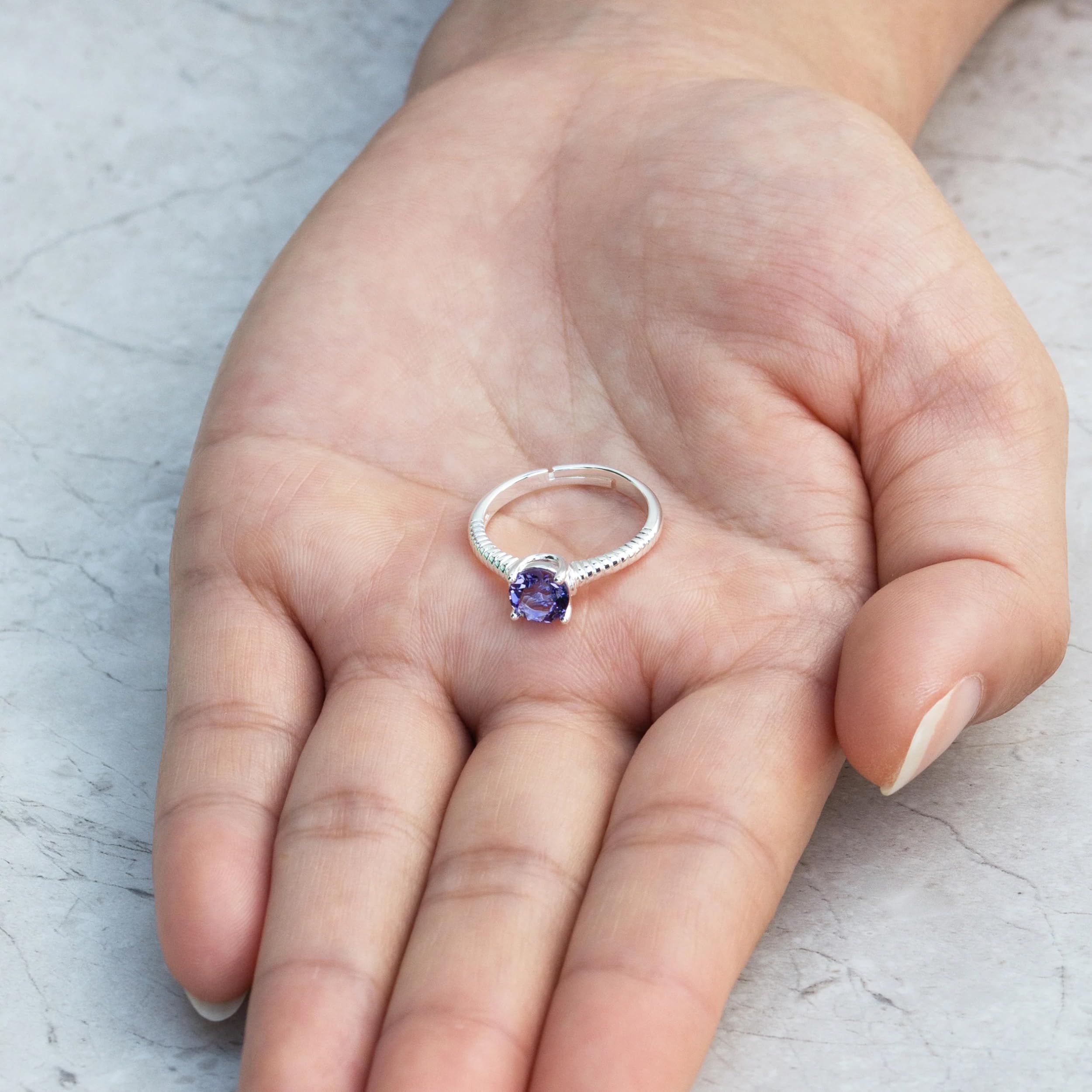 Philip Jones February (Amethyst) Adjustable Birthstone Ring Created with Zircondia® Crystals