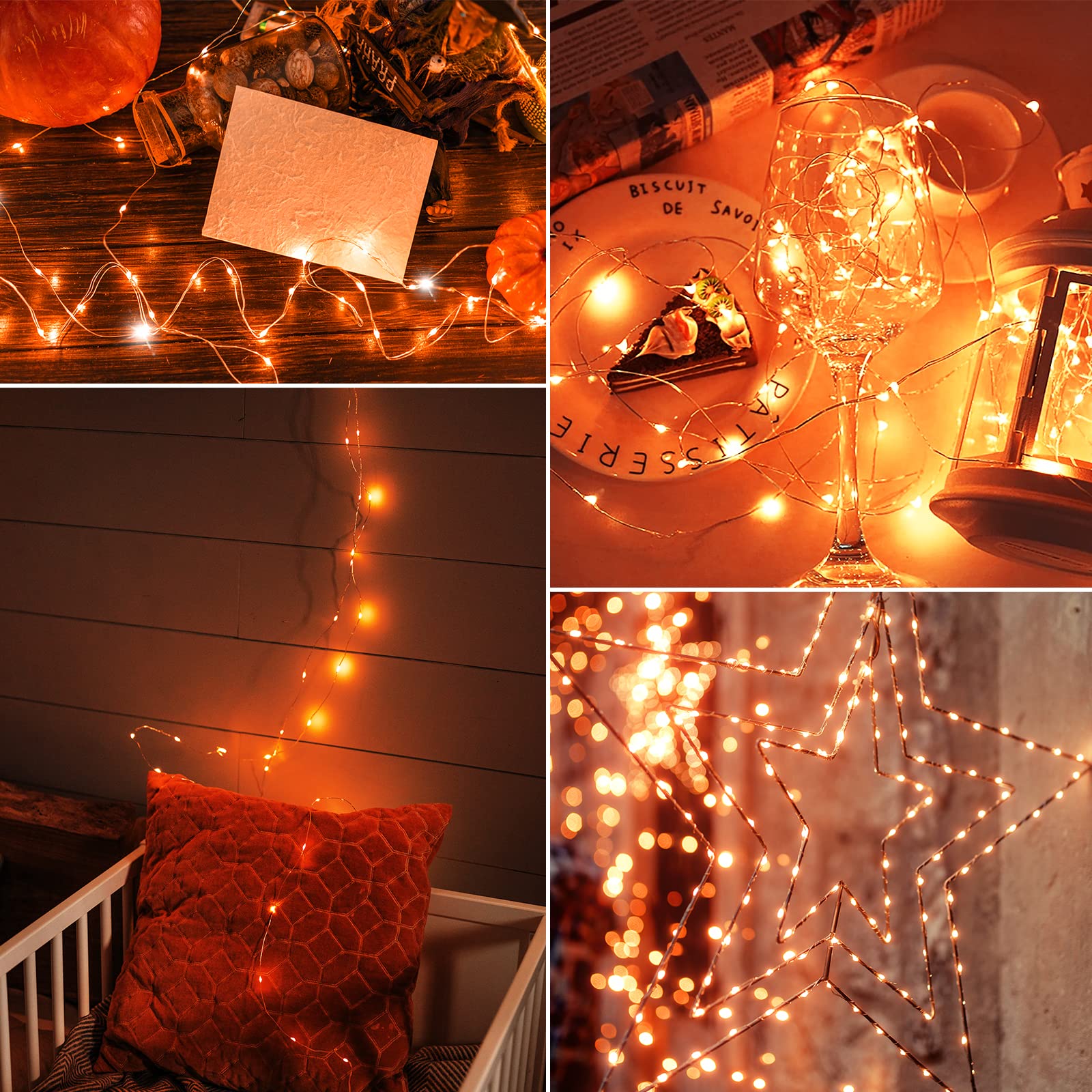 Olafus 16 Pack Blue and Orange Fairy Lights Battery Operated, Mini Starry String Light Waterproof IP68, 7ft 20 LED Firefly Starry Light Copper Wire for Christmas Decorations Wedding Party DIY